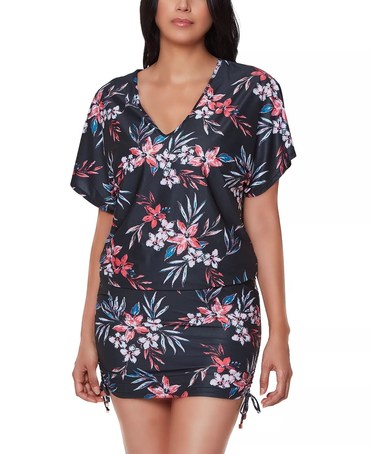 BAR III Black Multi Tropical Escape Floral-Print Swim Cover-up, US ...