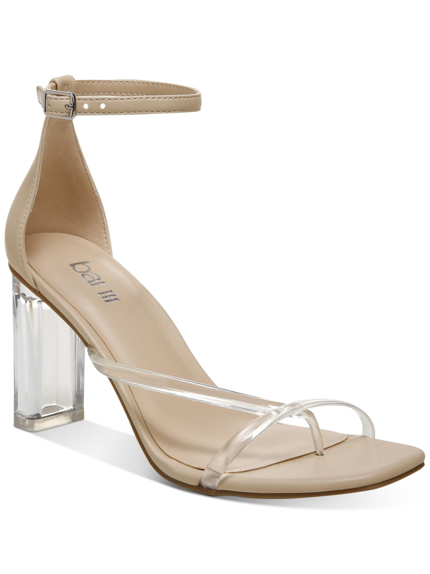 BAR III Womens Beige Asymmetrical Transparent Ankle Strap Cushioned ...