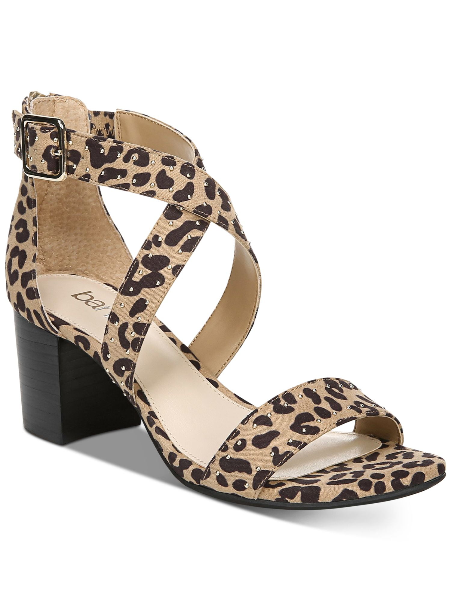 BAR III Womens Beige Leopard Print Strappy Zip Studded Padded Baylee ...