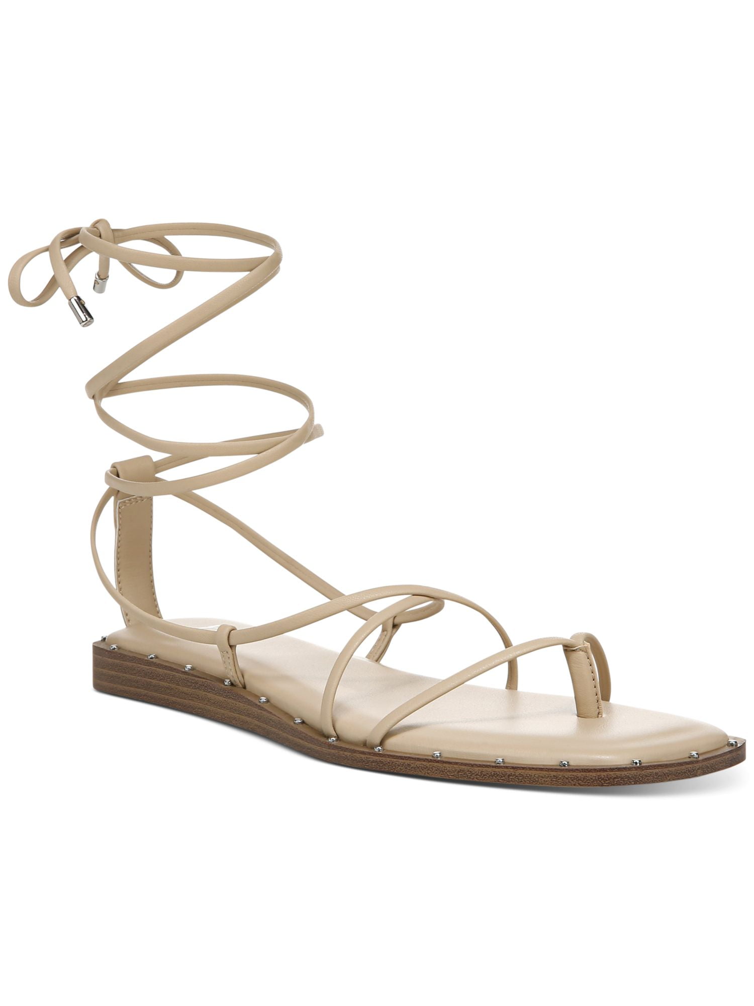 BAR III Womens Beige Padded Strappy Studded Nazrine Square Toe Lace-Up ...