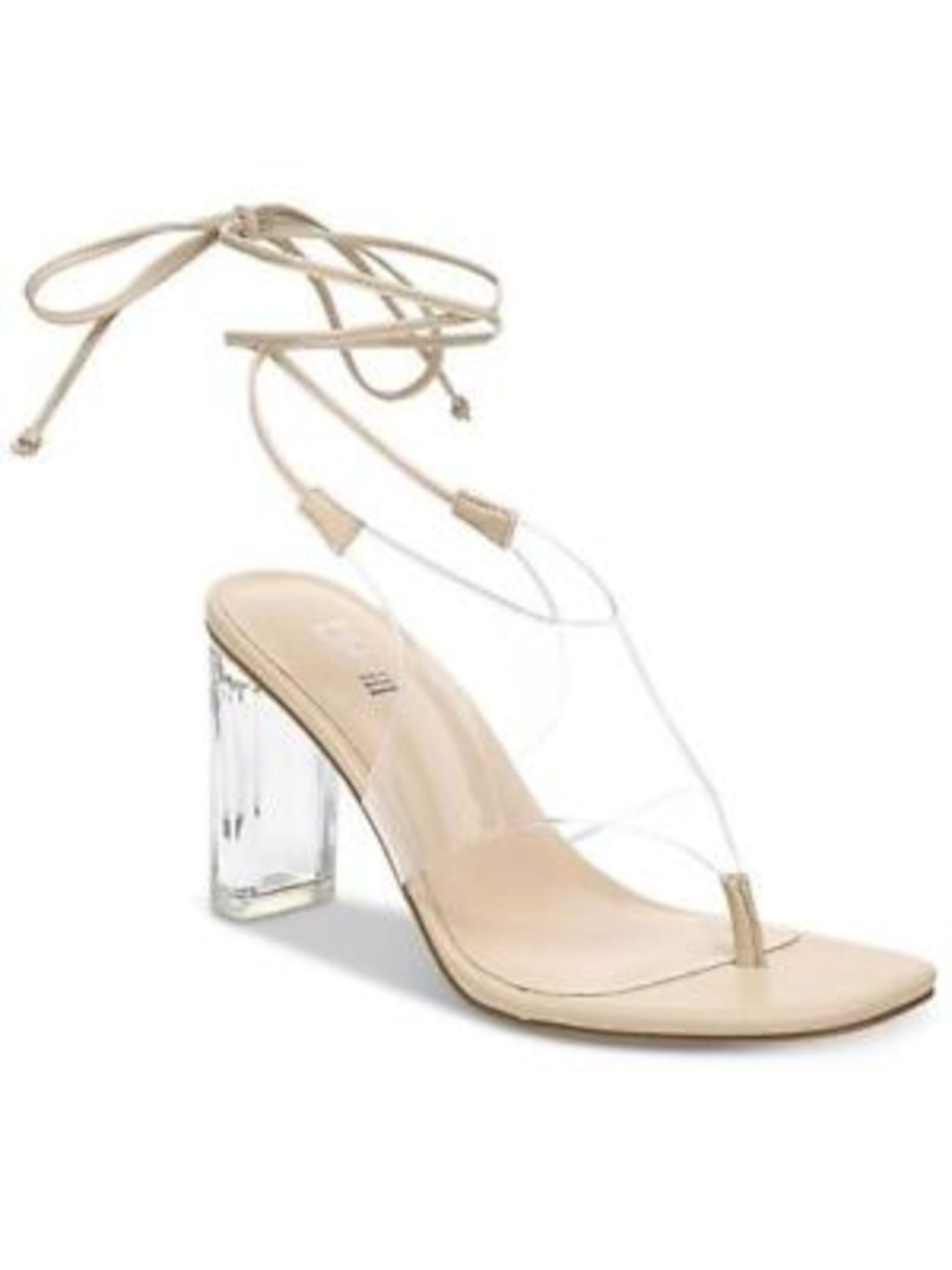 BAR III Womens Beige Tie Transparent Padded Ankle Strap Bimini Square ...