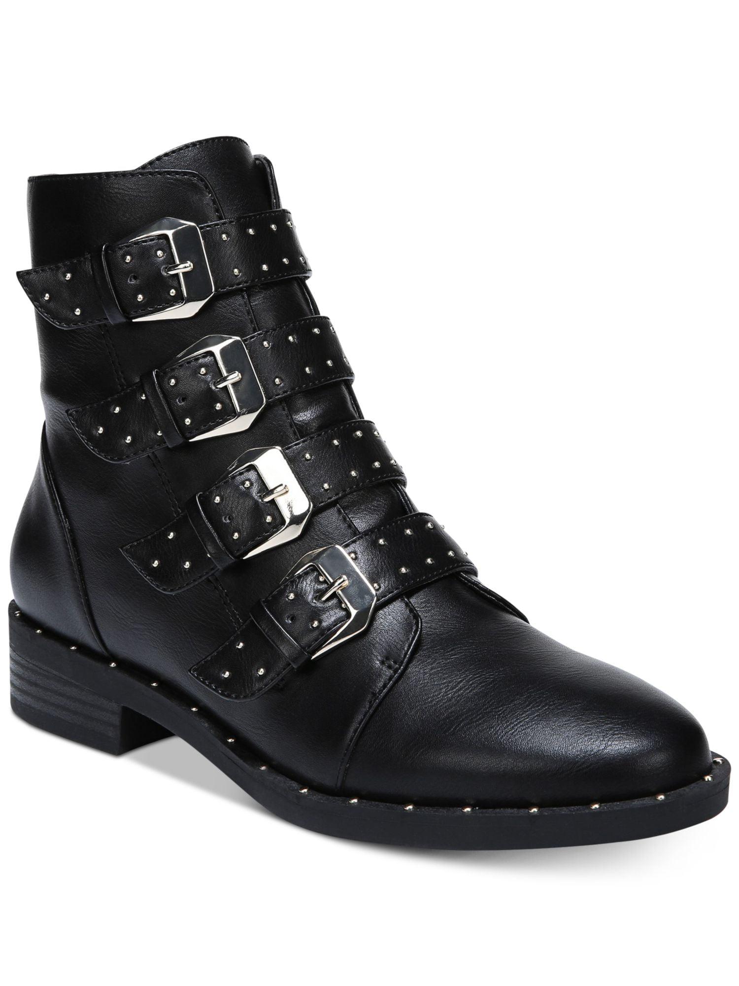 BAR III Womens Black Buckle Accent Studded Margo Round Toe Block Heel ...