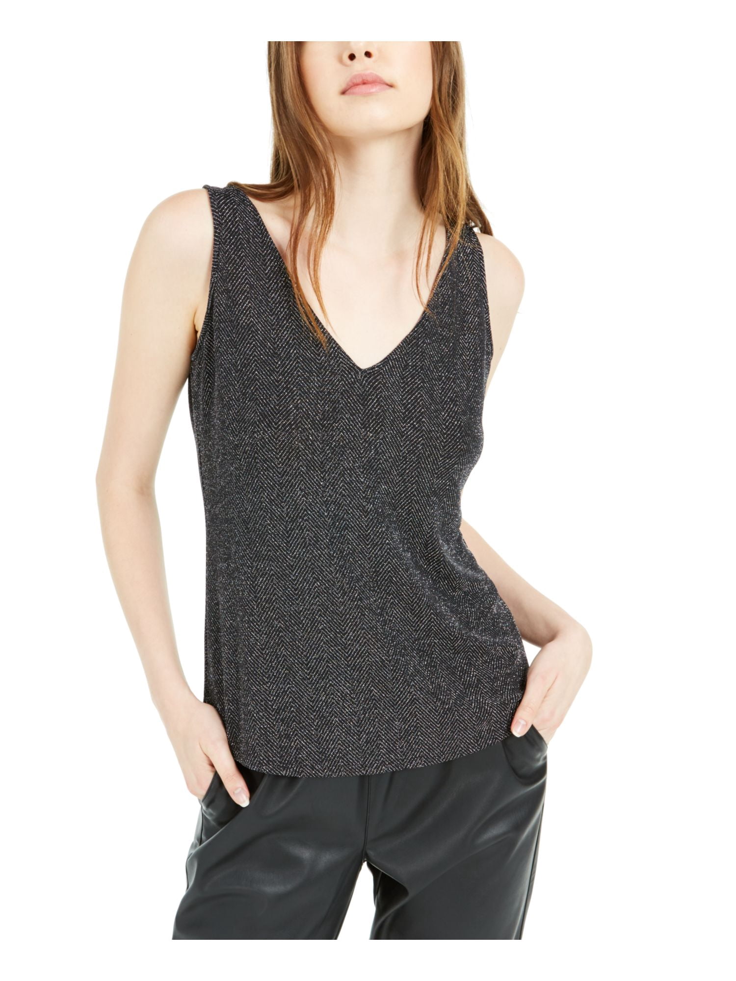 BAR III Womens Black Sequined Glitter Sleeveless V Neck Tank Top XS ...
