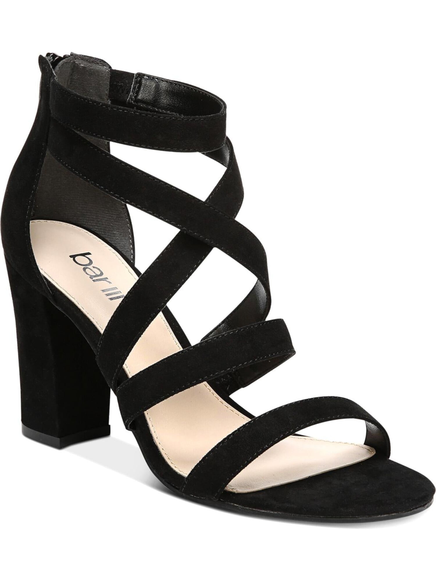 BAR III Womens Black Strappy Ankle Strap Padded Blythe Round Toe Block ...