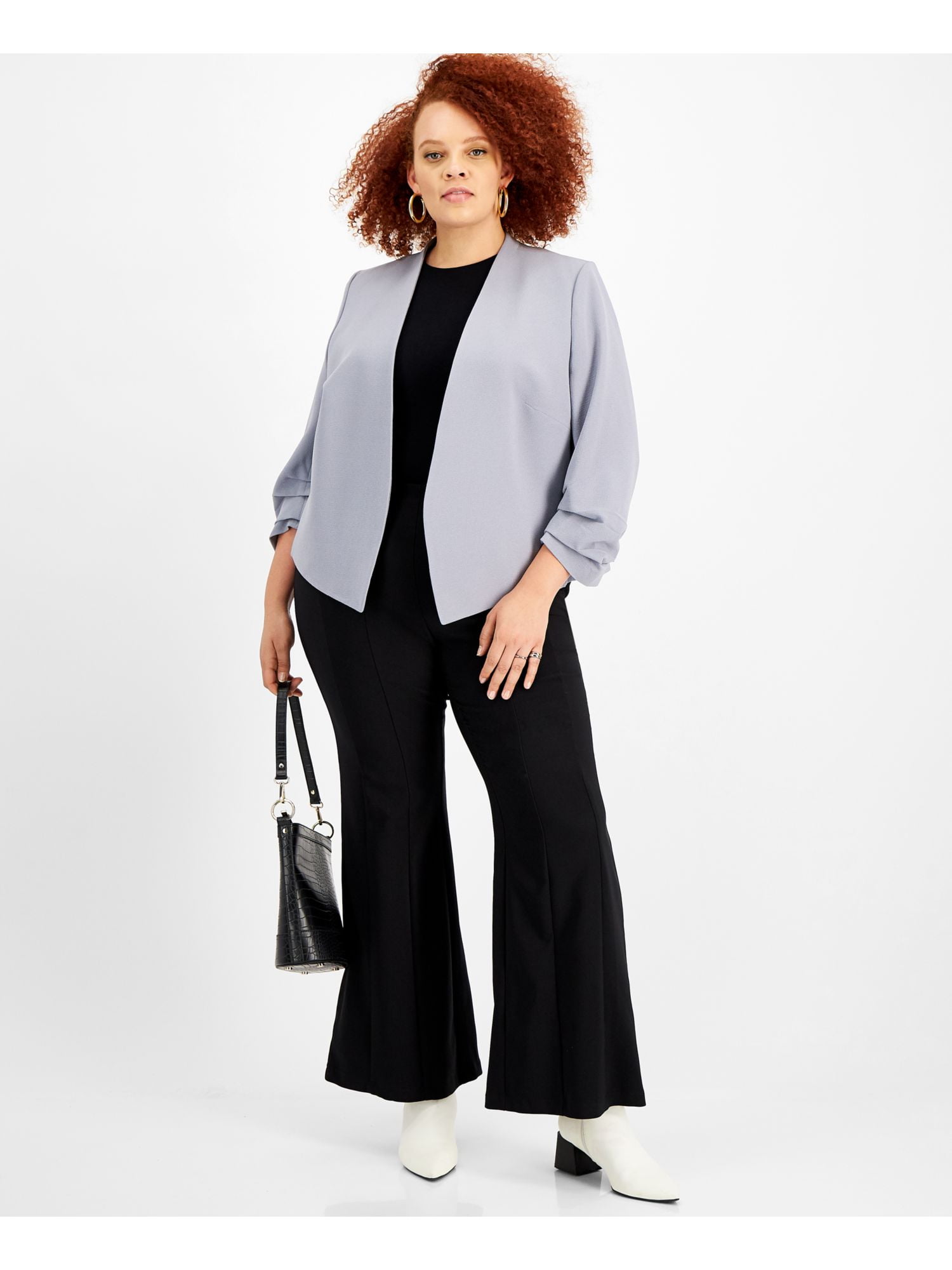 BAR III Womens Gray Open Front Ruched Textured 3/4 Sleeve Padded Wear ...