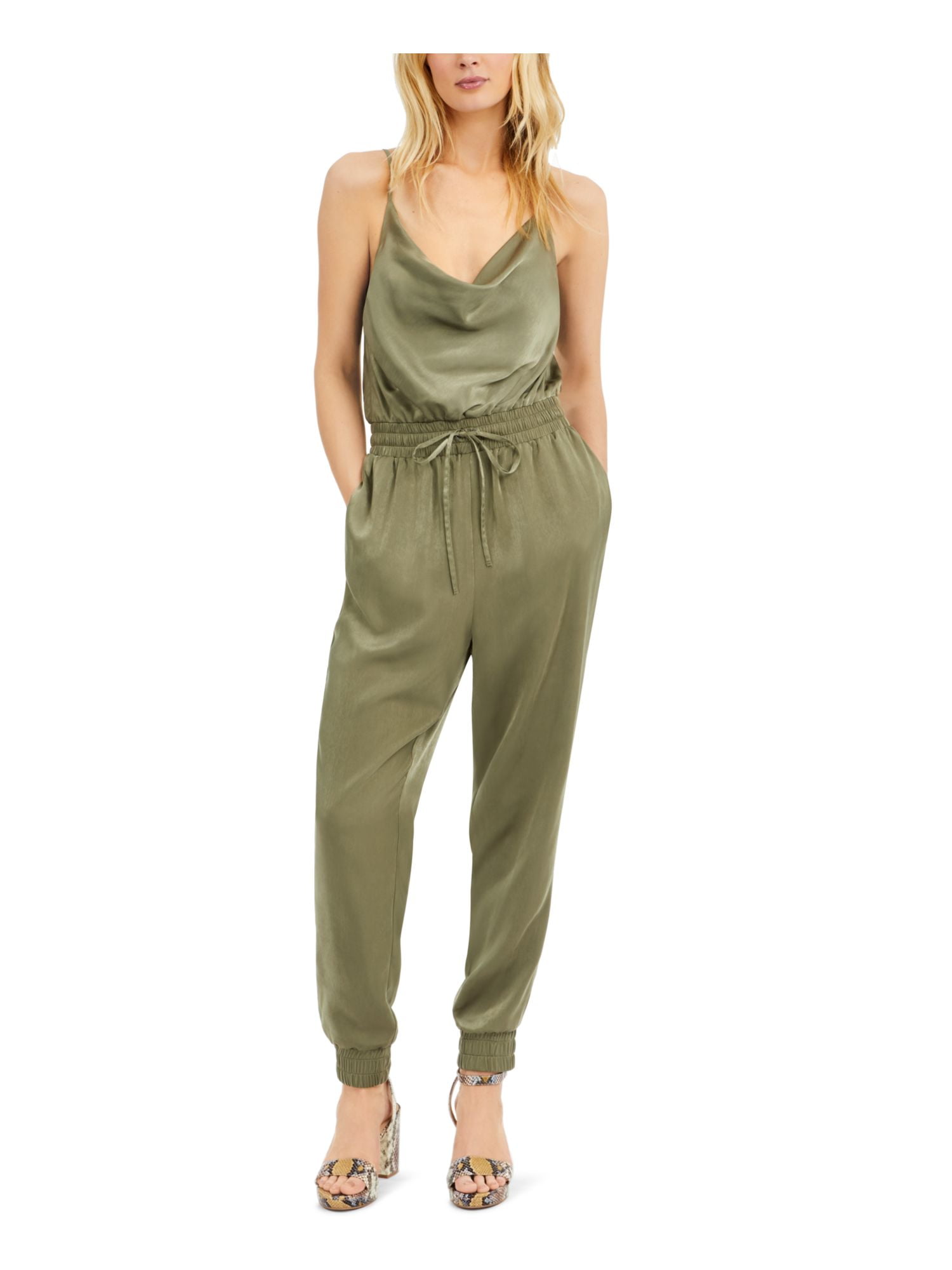 BAR III Womens Green Spaghetti Strap Cowl Neck Party Jumpsuit M ...