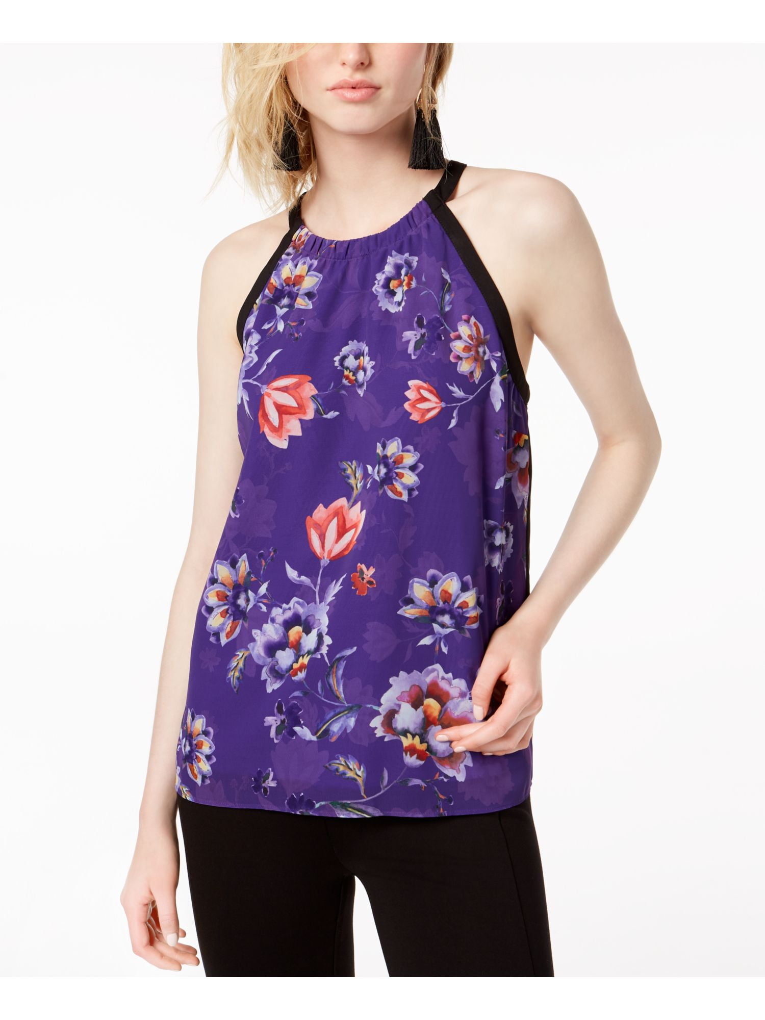 BAR III Womens Purple Floral Sleeveless Halter Top S - Walmart.com