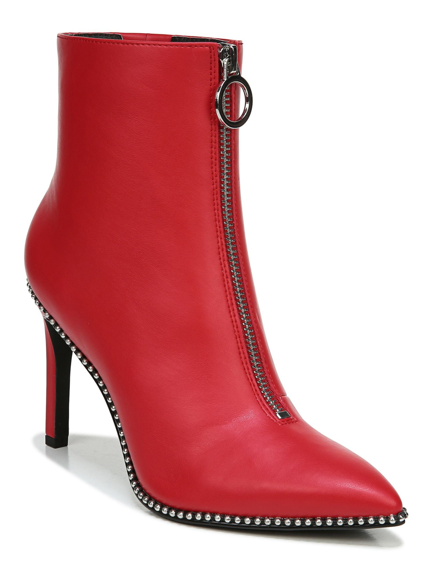 BAR III Womens Red Studded Ball Chain Front Zip Closure Ring Pull ...