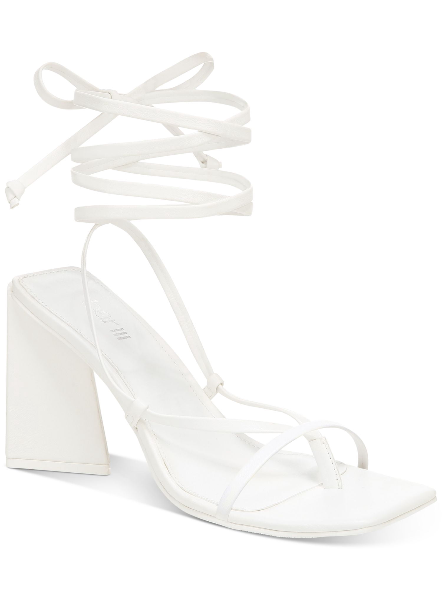 BAR III Womens White Strappy Padded Alana Square Toe Sculpted Heel Lace ...
