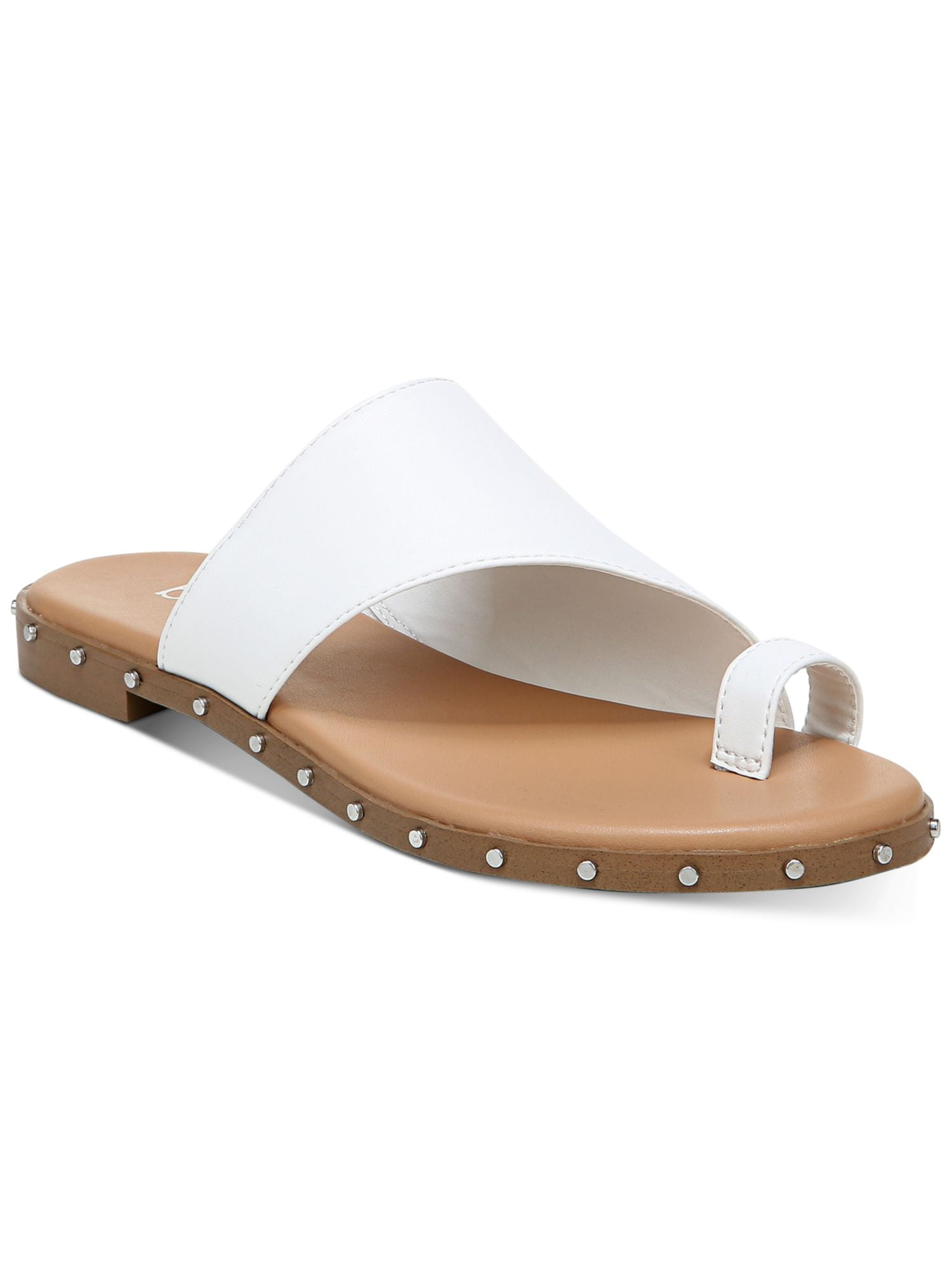 BAR III Womens White Toe Loop Padded Asymmetrical Studded Hattie Round ...