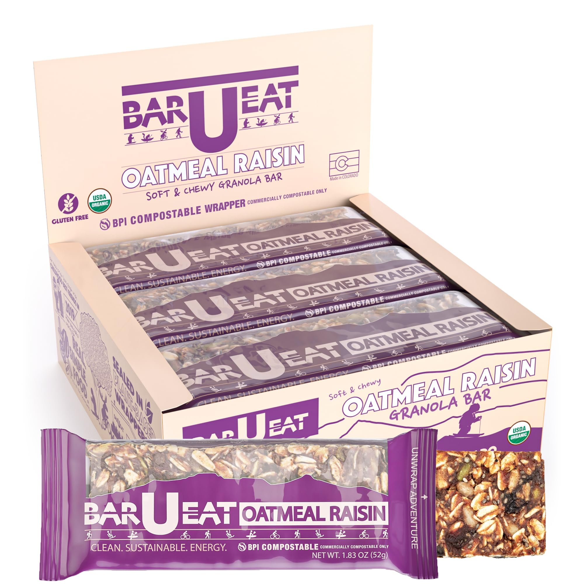 BAR-U-EAT Gluten-Free, Organic, Soft & Chewy GJM1 Energy Bar. Whole ...