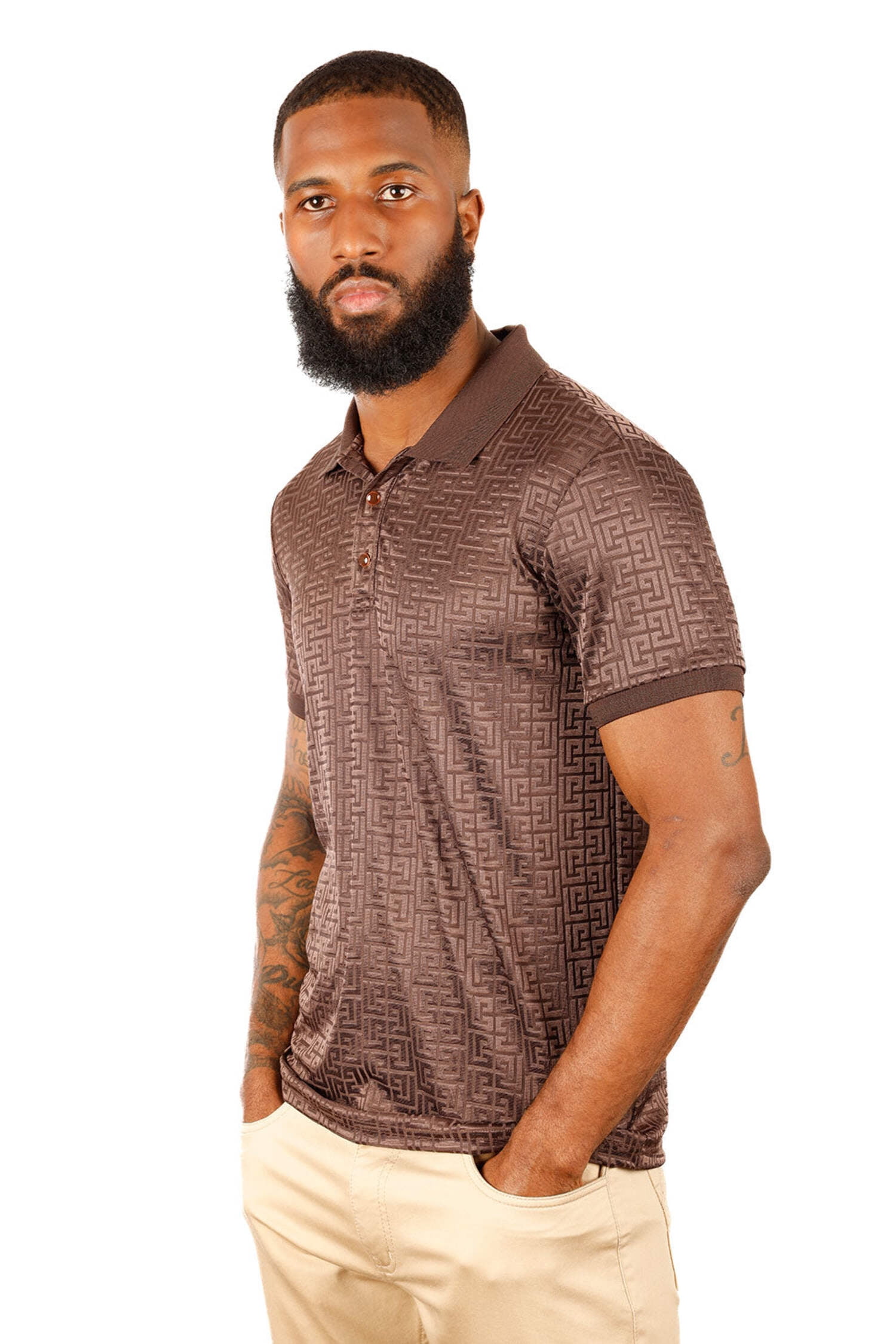 BARABAS Men's Greek Key Pattern Stretch Short Sleeve Polo Shirt 3P10 ...