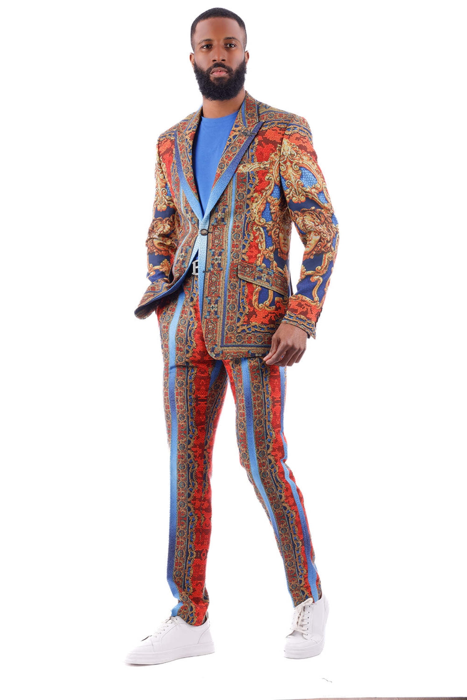 BARABAS Men's Medusa Multi-color Peak Lapel Baroque Suit 3SU21 ...