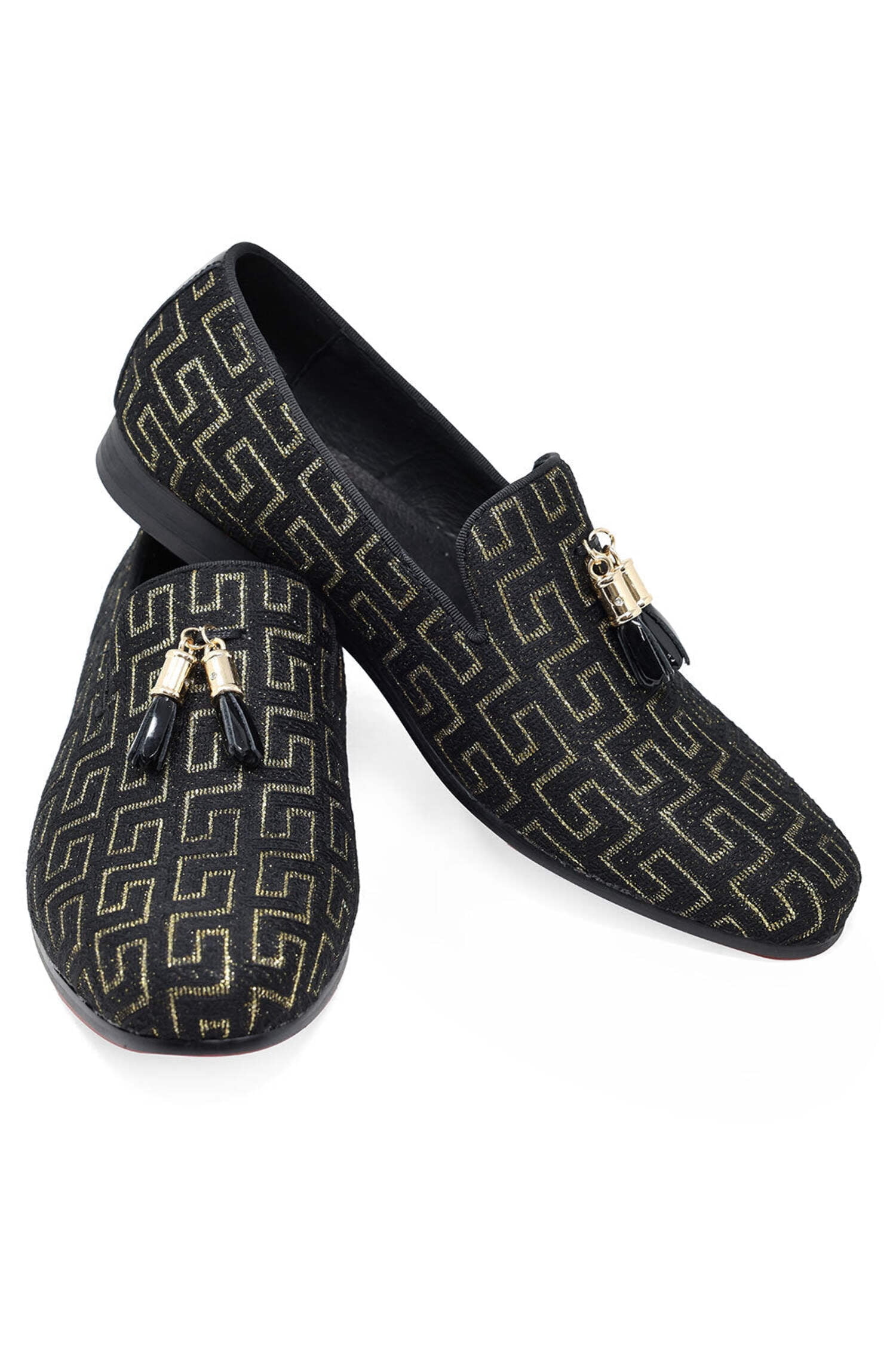 BARABAS Men's Rhinestone Greek key Baroque Tassel Loafer Shoes SH3087 ...