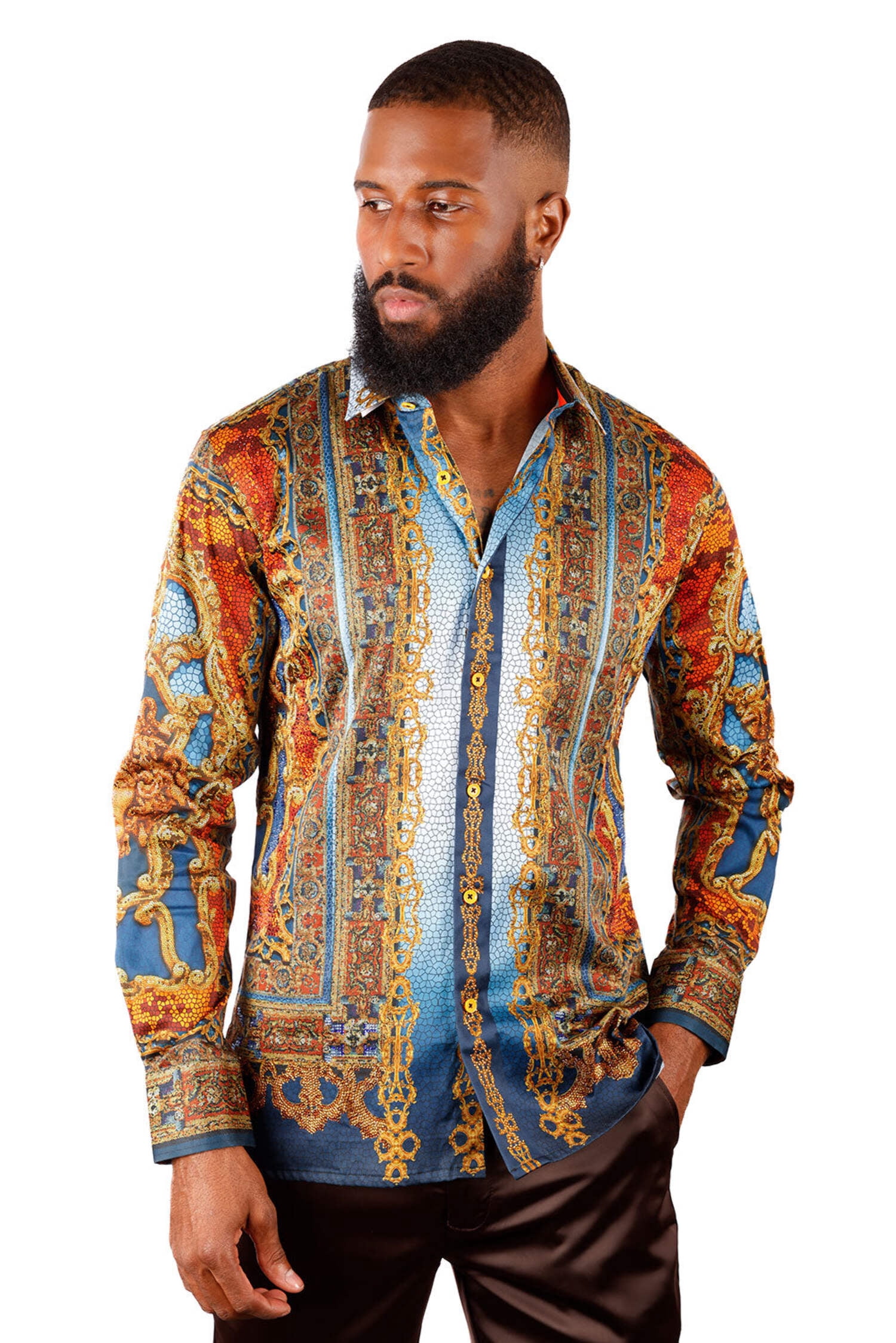 BARABAS Men's Rhinestone Medusa Long Sleeve Shirts 3SPR427 - Walmart.com