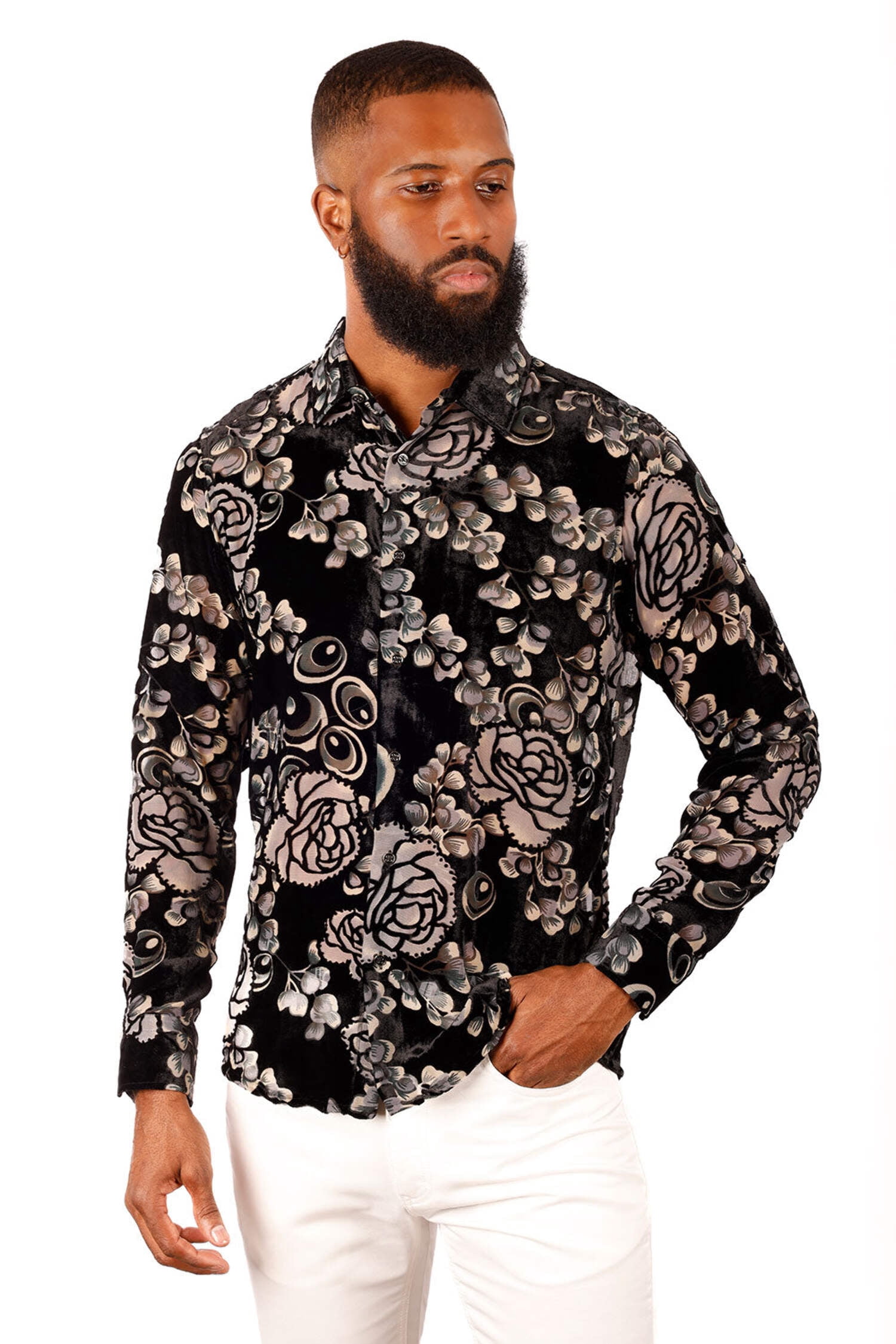 BARABAS Men's See Through Floral Long Sleeve Button Down Shirt 3SVL36 ...