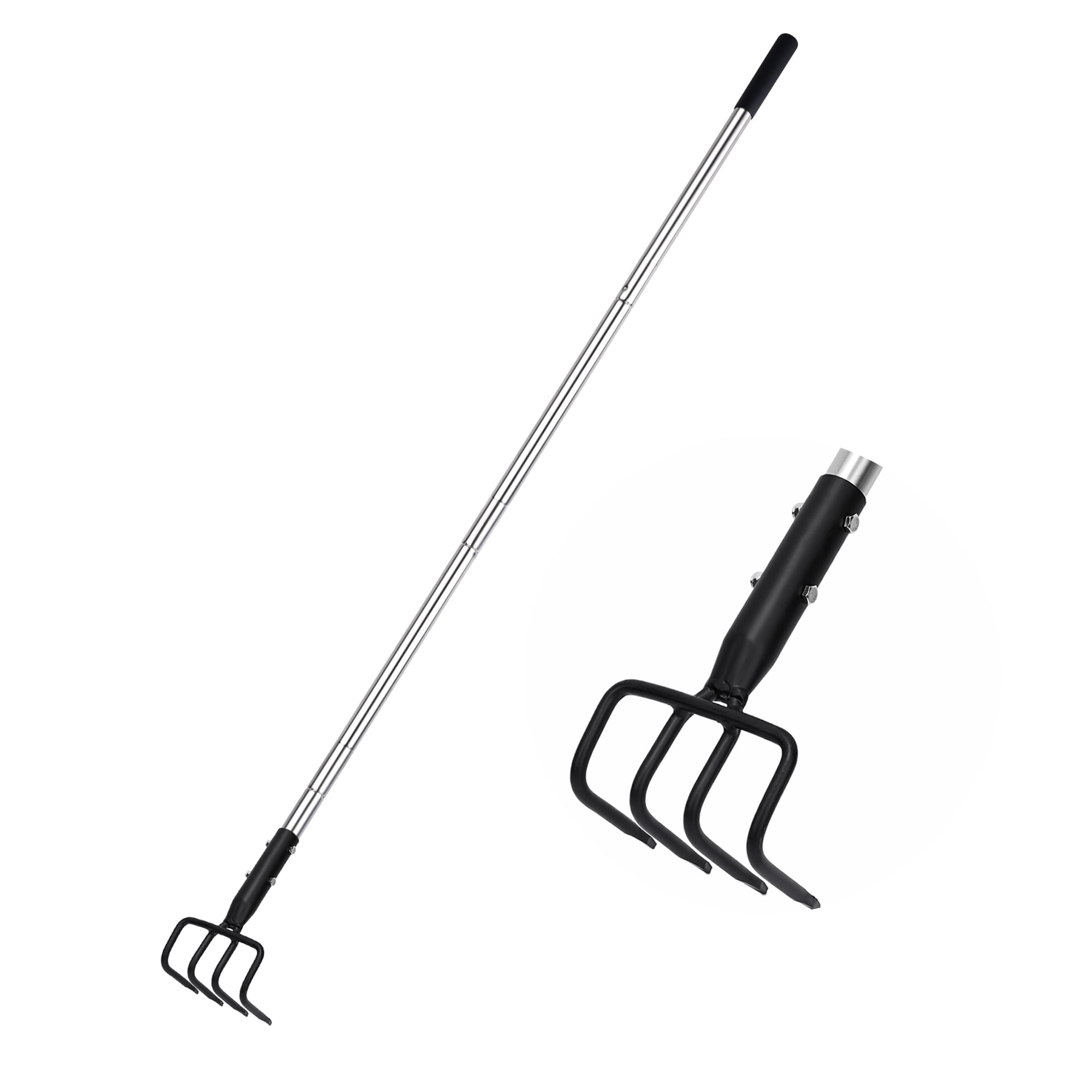 BARAYSTUS Garden Cultivator 4-Teeth Rake with Telescopic Handle and ...