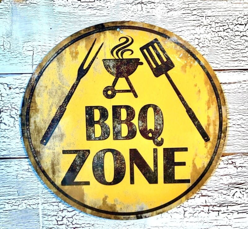 BARBECUE ZONE ROUND SIGN-HIGH QUALITY METAL-WALL COOK GRILL PATIO Size ...