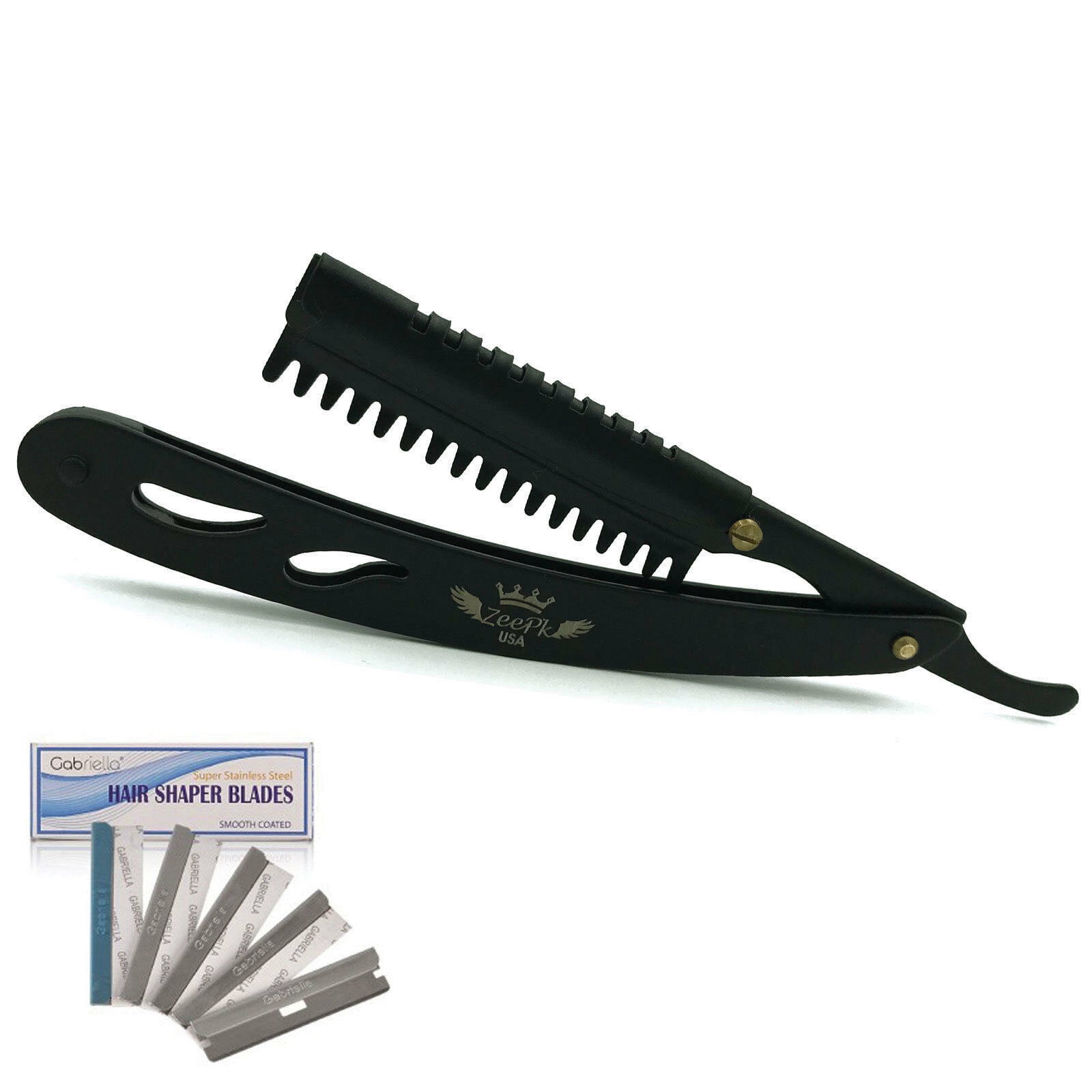 BARBER SALON BLACK HAIR SHAPER SHAVER STRAIGHT RAZOR + 5 SHAPER BLADES ...