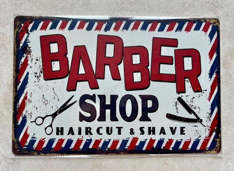 BARBER SHOP HAIRCUT & SHAVE METAL SIGN MAN CAVE BAR SALON HAIRDRESSER ...