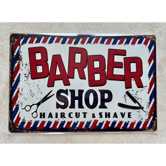 BARBER SHOP HAIRCUT & SHAVE METAL SIGN MAN CAVE BAR SALON HAIRDRESSER ...