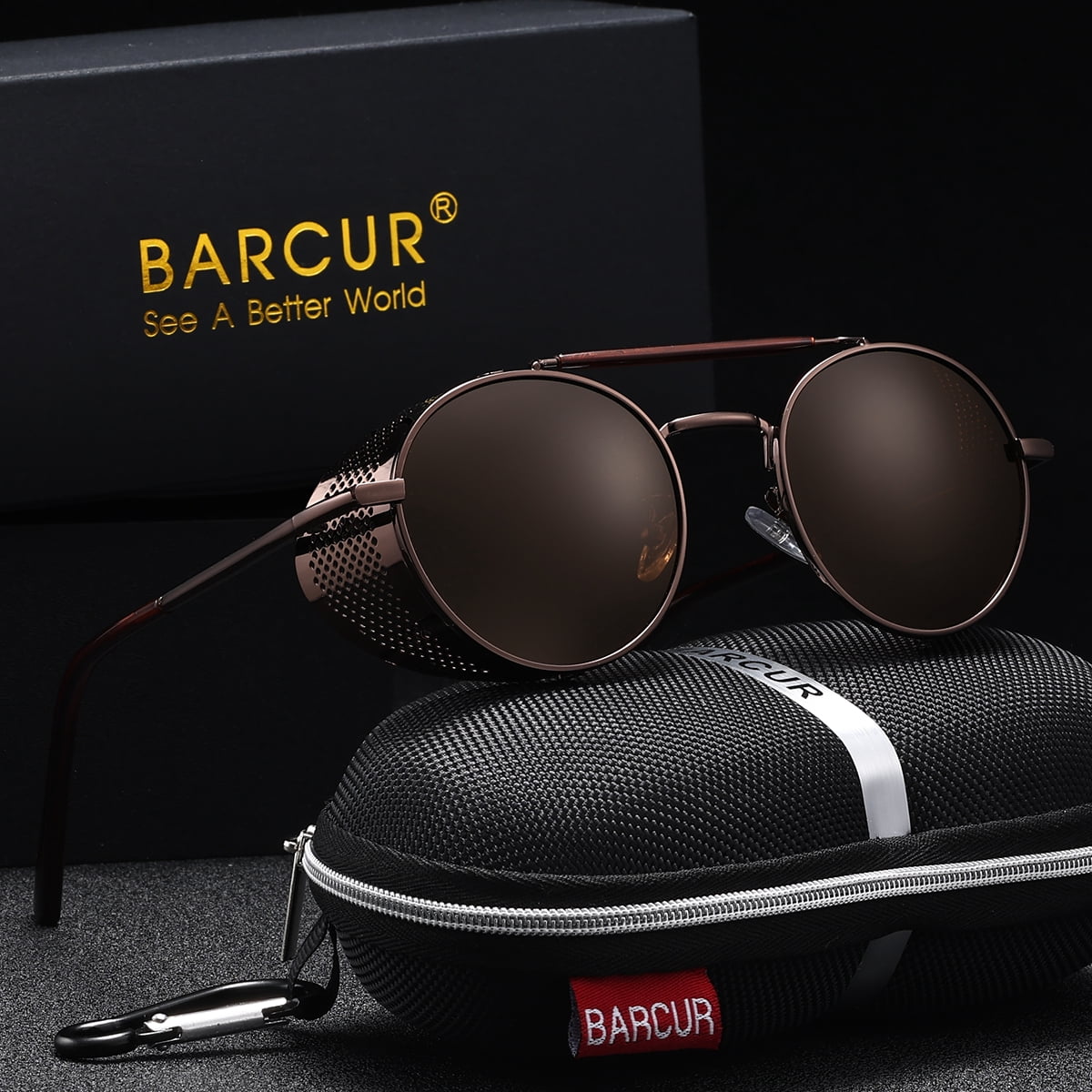BARCUR Round Sunglasses for Men Polarized Retro Steampunk Sun Glasses ...