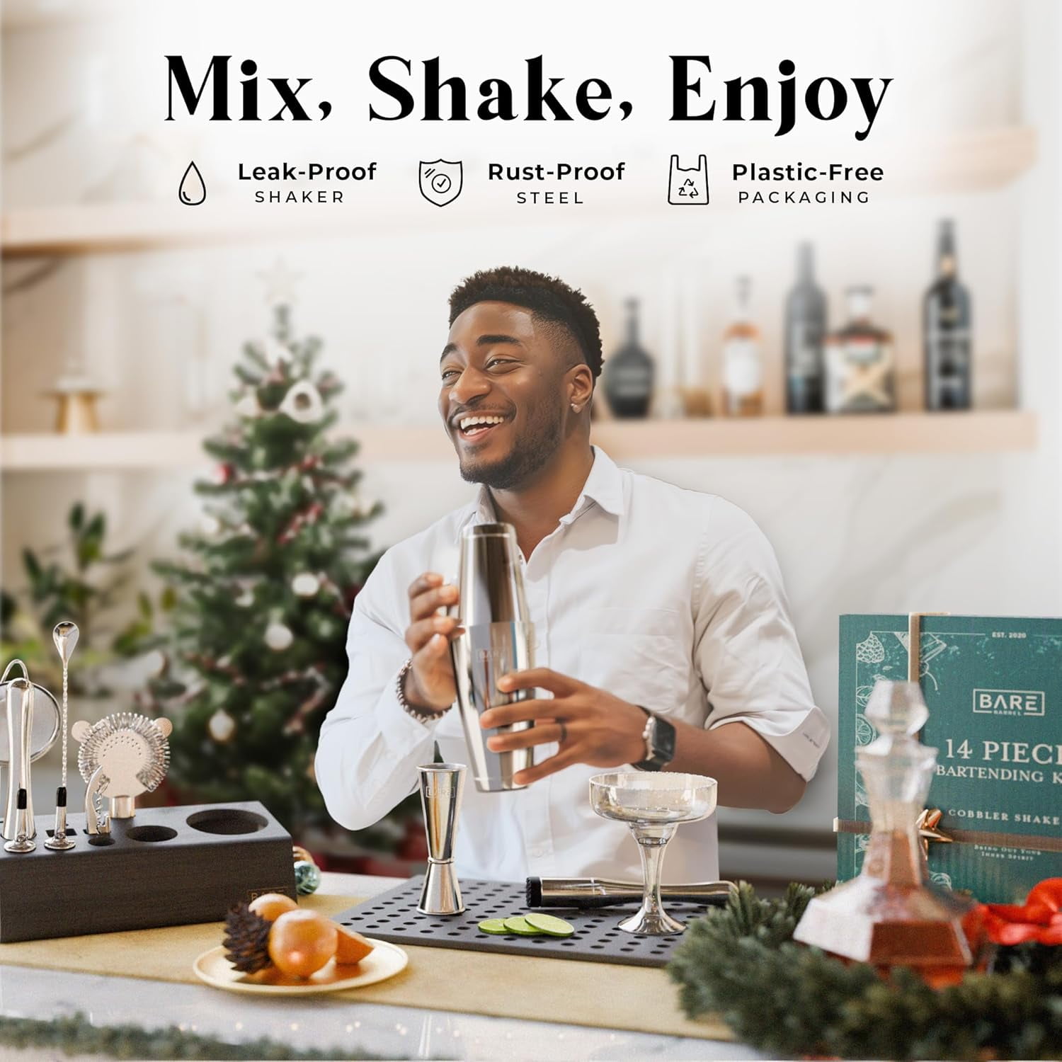 BARE® Mixology Bartender Kit Bar Set| 14-Piece Cocktail Shaker Set ...