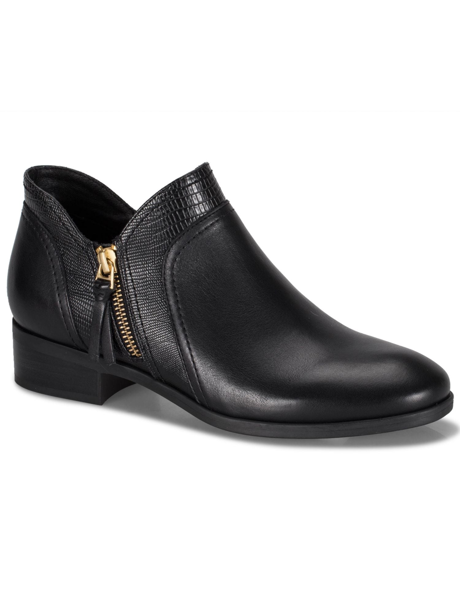 BARETRAPS Womens Black Cushioned Round Toe Stacked Heel Zip-Up Booties ...