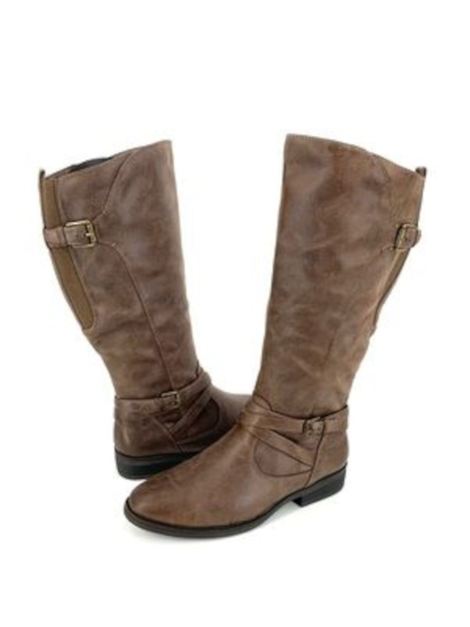 BARETRAPS Womens Brown Crisscross Buckle Straps Elastic Panel Buckle ...