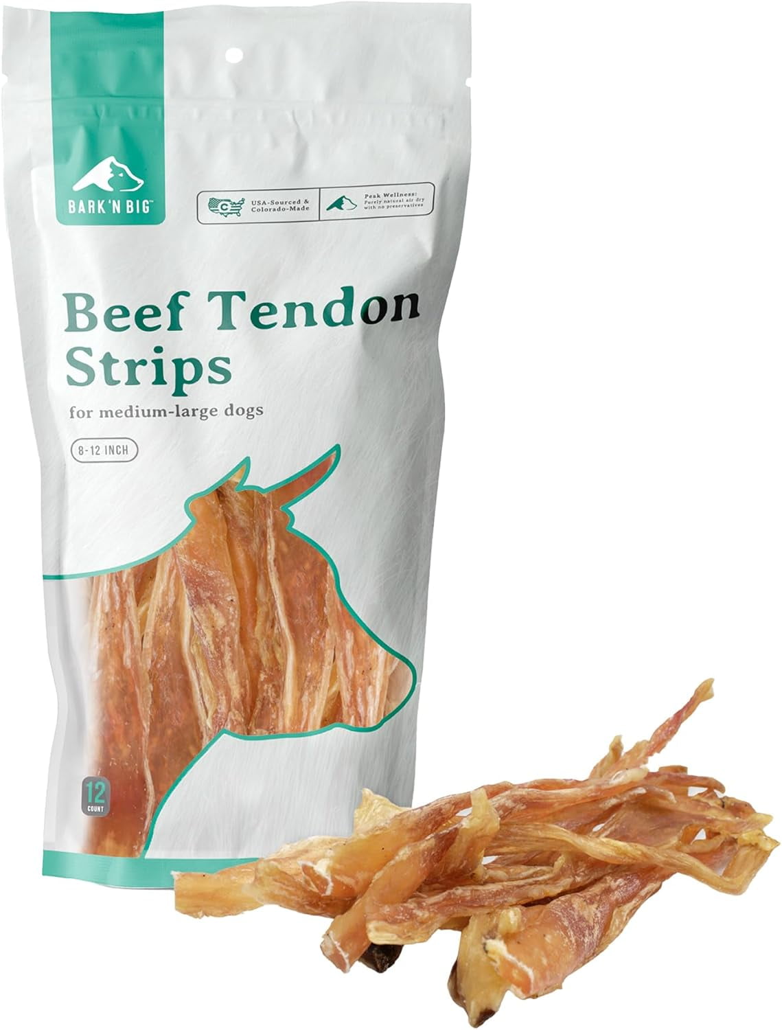 BARK'N BIG Beef Tendons for Dogs Made in USA - Single Ingredient Dog Treat - Premium All-Natural ...