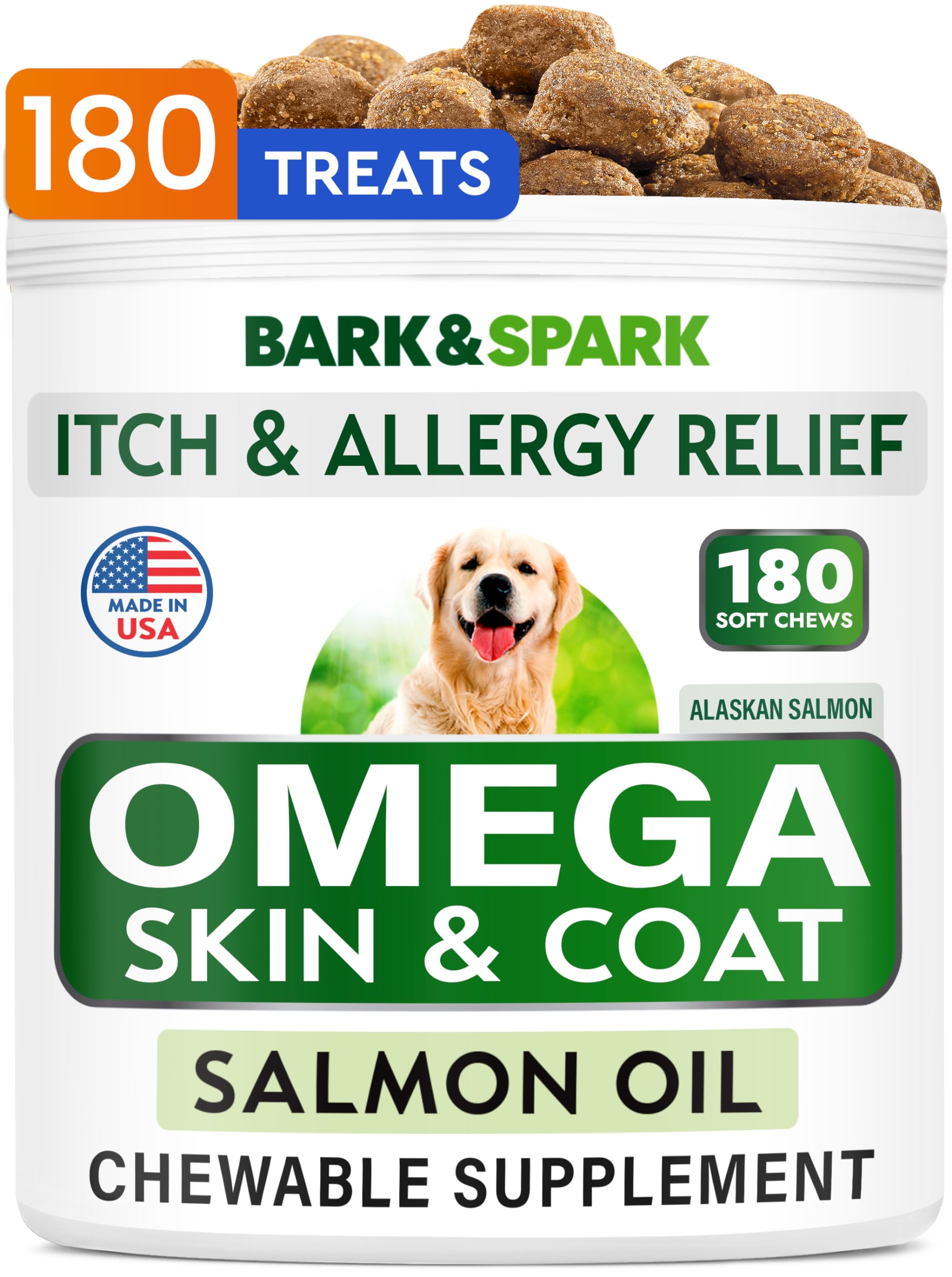 BARK&SPARK Omega 3 for Dogs - 180 Fish Oil for Dog Shedding, Skin ...