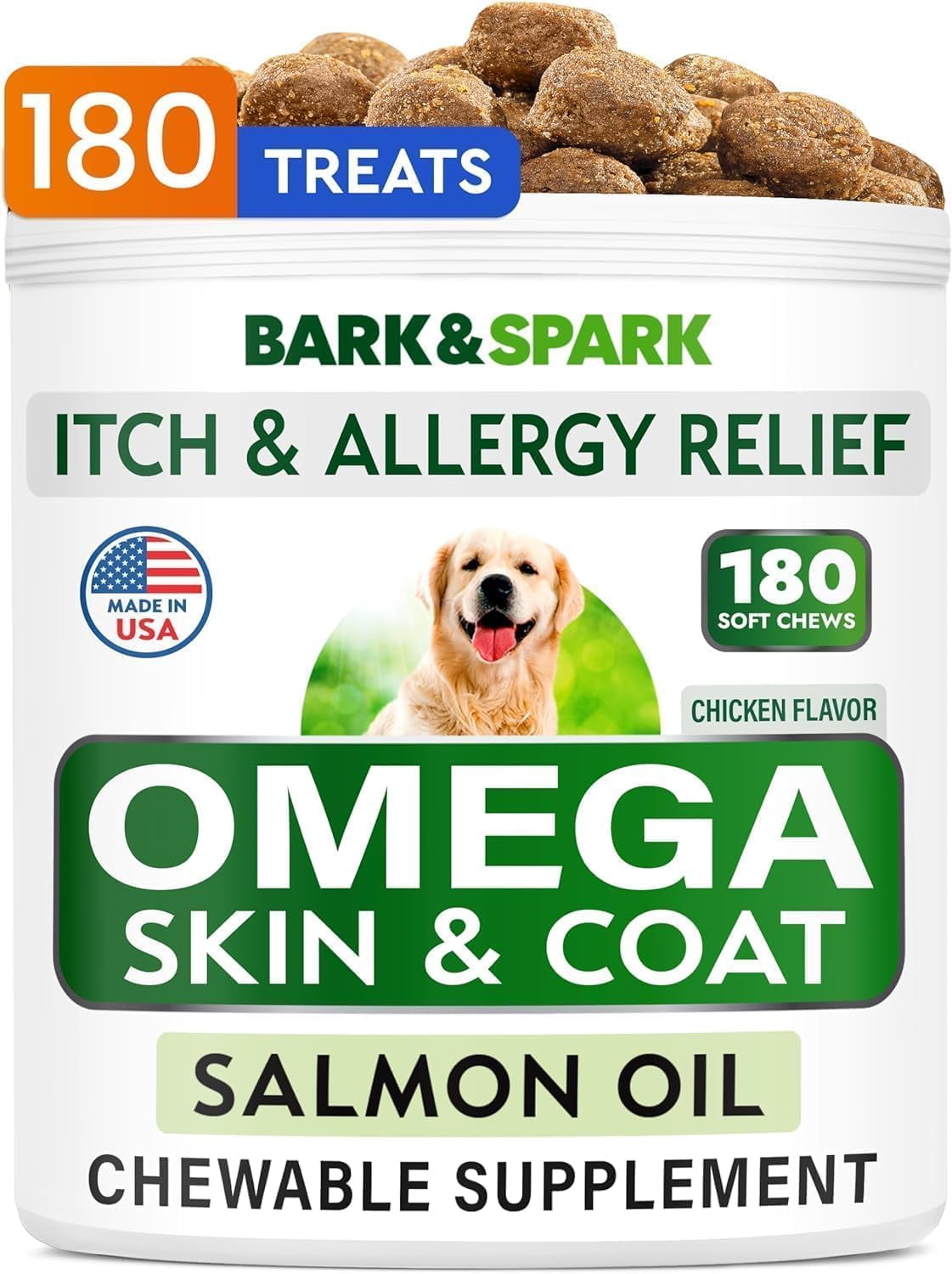 BARK&SPARK Omega 3 Fish Oil Dog Treats, 180 for Shedding + More ...