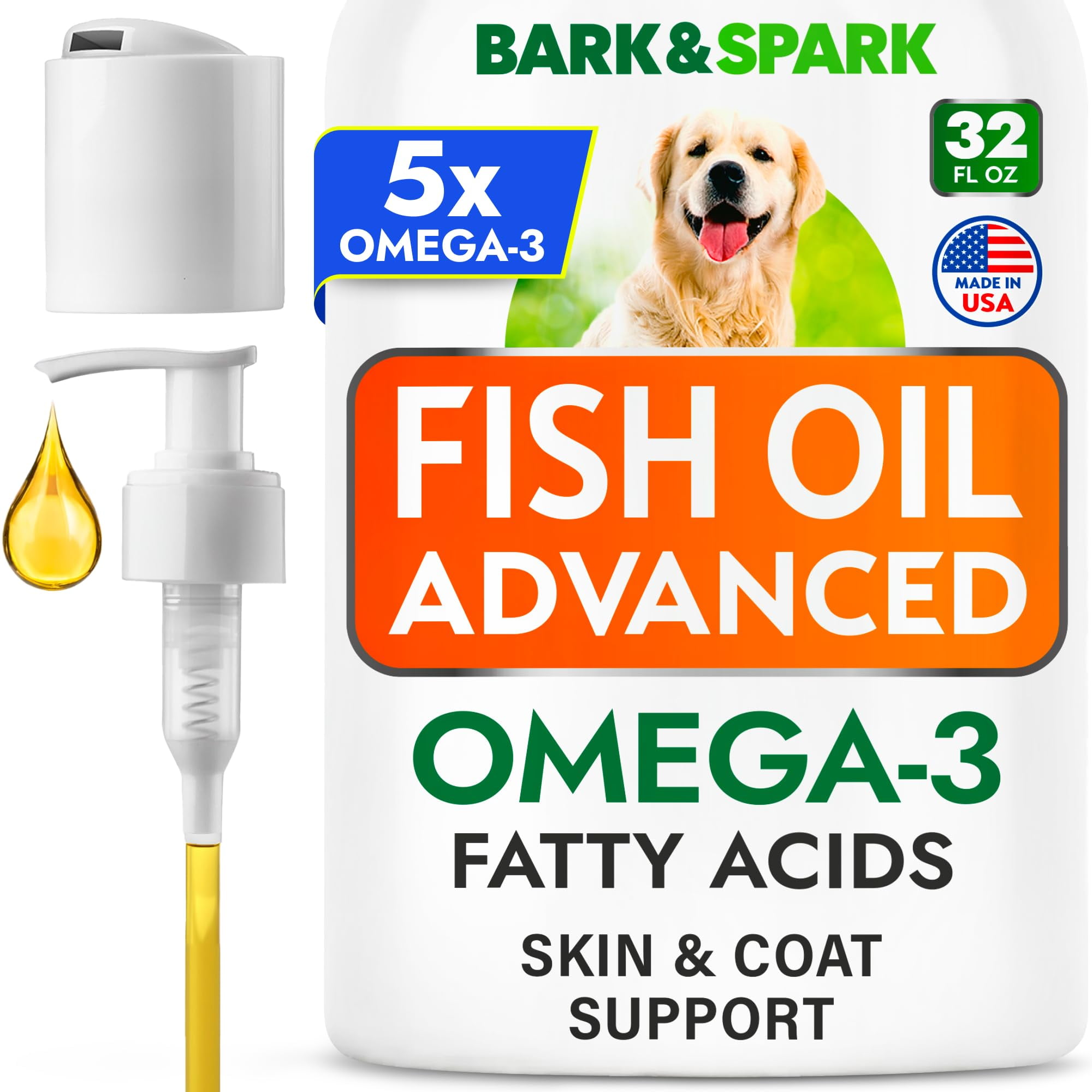BARK&SPARK Omega 3 Fish YYF14 Oil for Dogs & Cats - w/Wild Alaskan Salmon Oil for Dogs, Fish Oil ...
