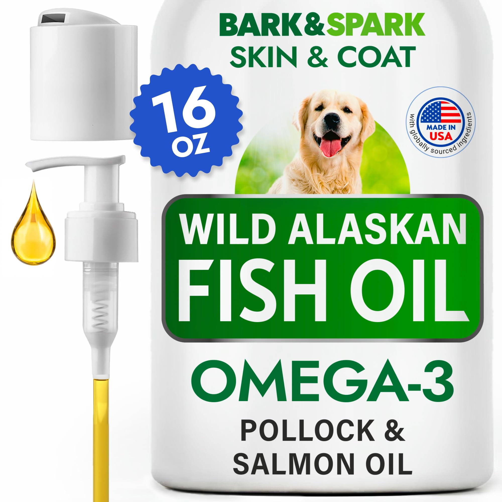 BARK&SPARK Omega 3 Fish YYF14 Oil for Dogs - Salmon Oil for Dogs, Fish Oil Liquid Supplement for ...
