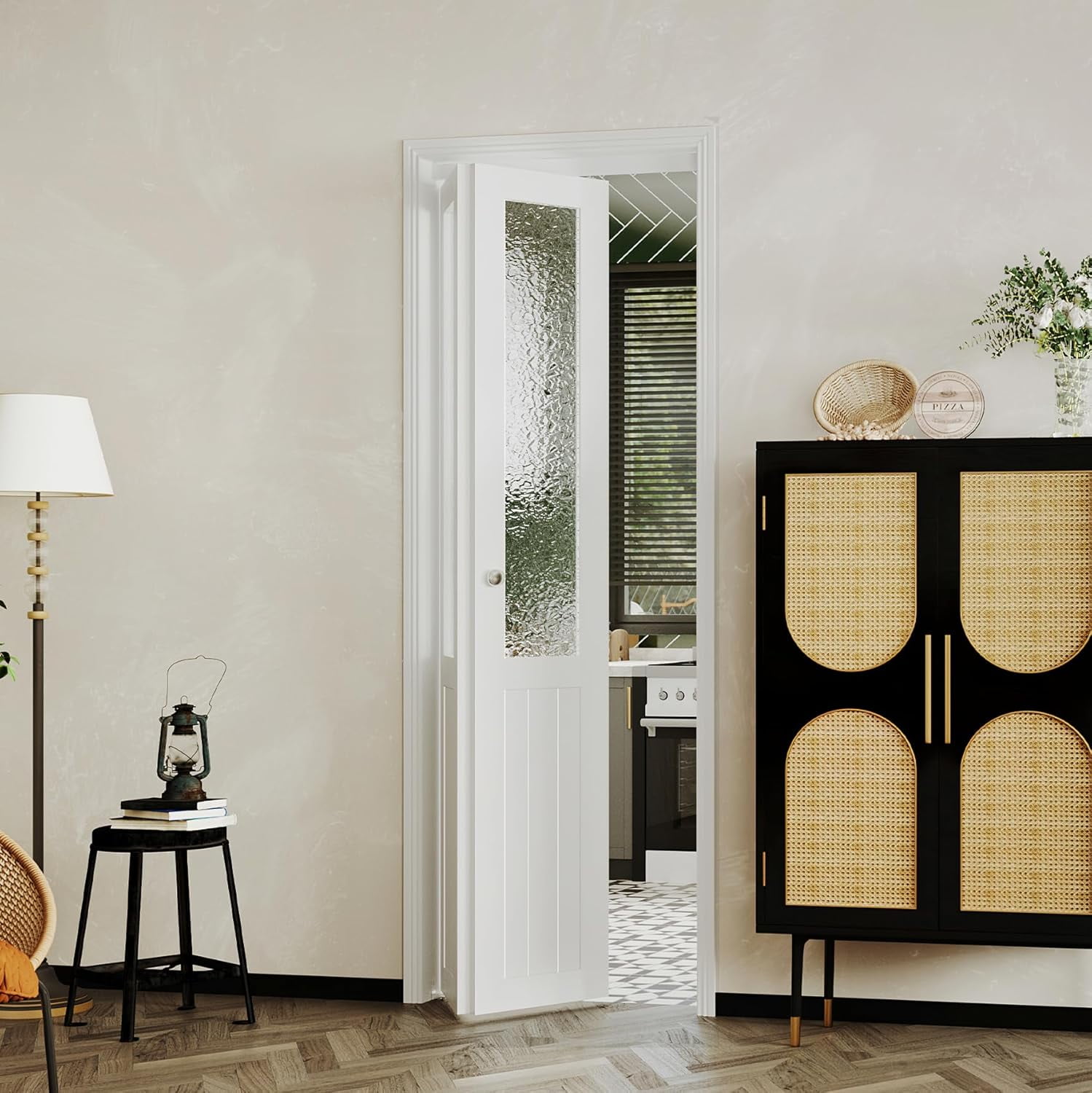 BARNER HOME Bi-Fold Doors, Half Tempered Glass Panel Closet Doors for ...