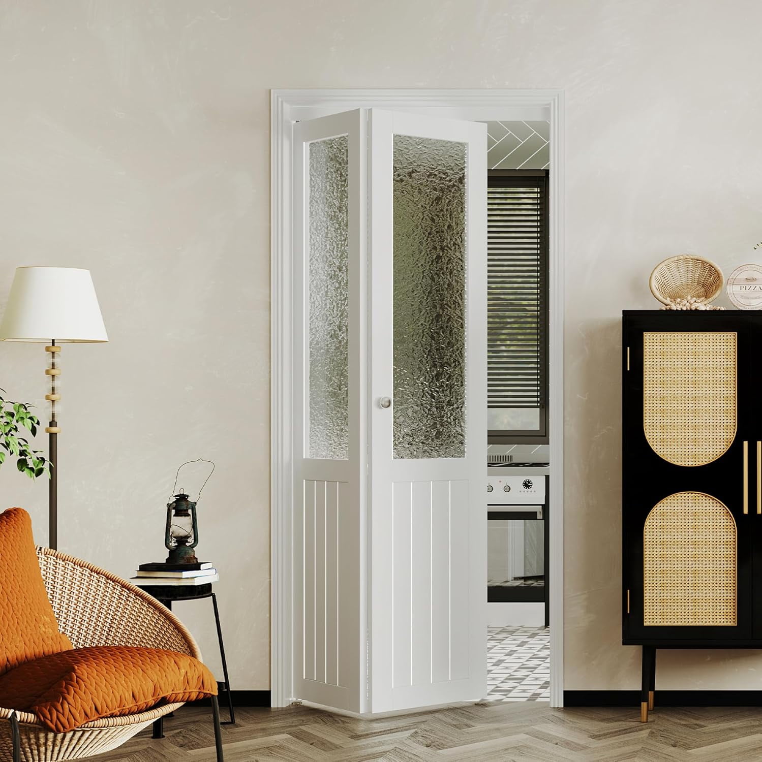 BARNER HOME Bi-Fold Doors, Half Tempered Glass Panel Closet Doors for ...