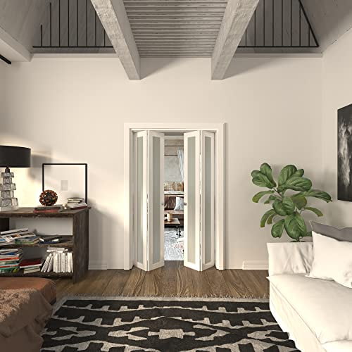 BARNER HOME Closet Doors, Double Frosted Glass Panel Bi-Fold Door, Finished, Multifold Interior ...