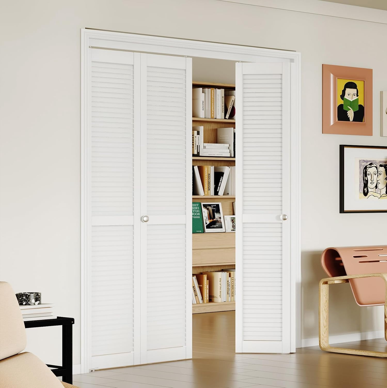 BARNER HOME Louvered Bi-Fold Door, Fits 56" x 80" Standard Openings ...