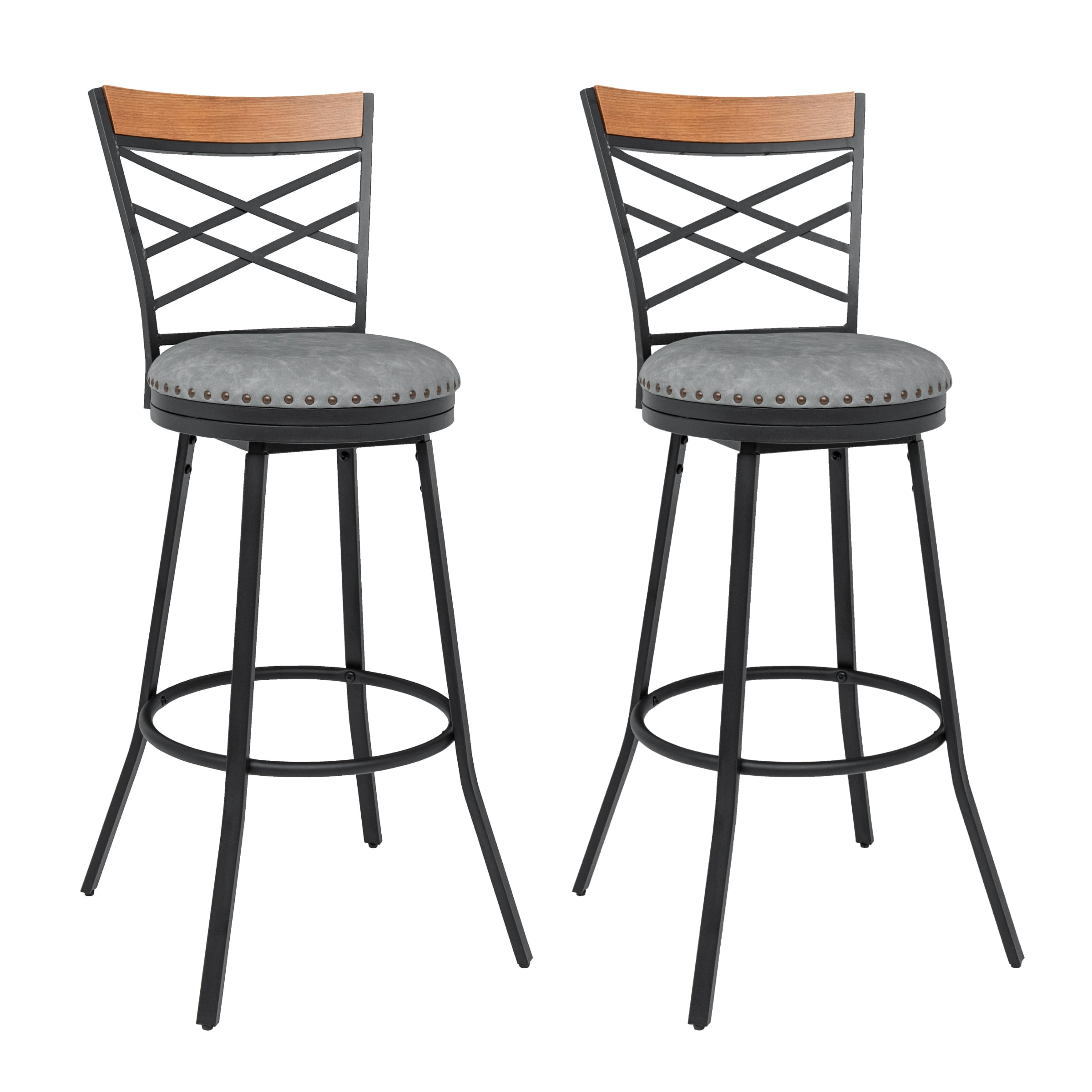 BARNUT Bar Stools,30" 360 Free Swivel Mid Century Bar Height Stools ...