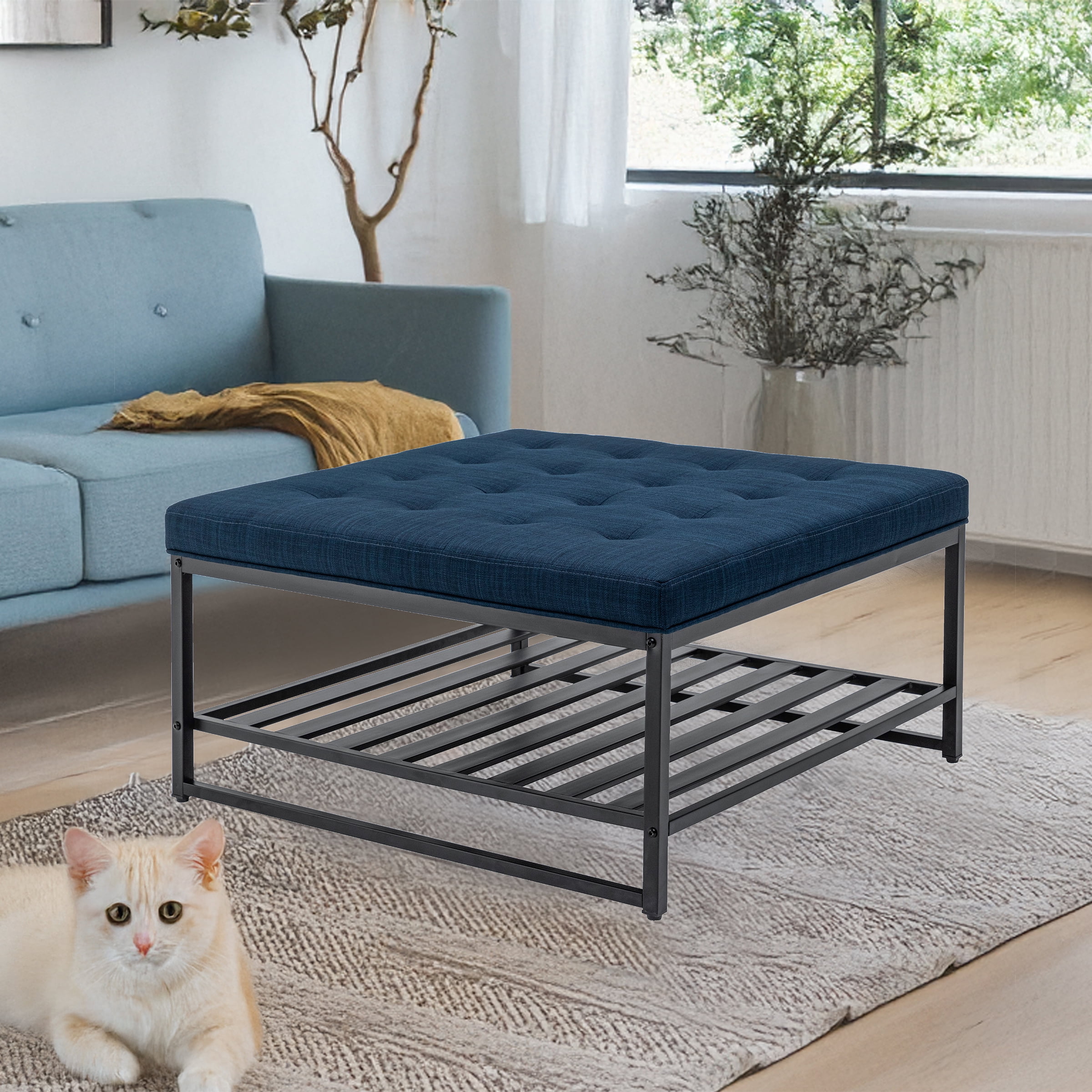 BARNUT Coffee Tables, Modern Upholstered Tufted Center Table with Metal ...