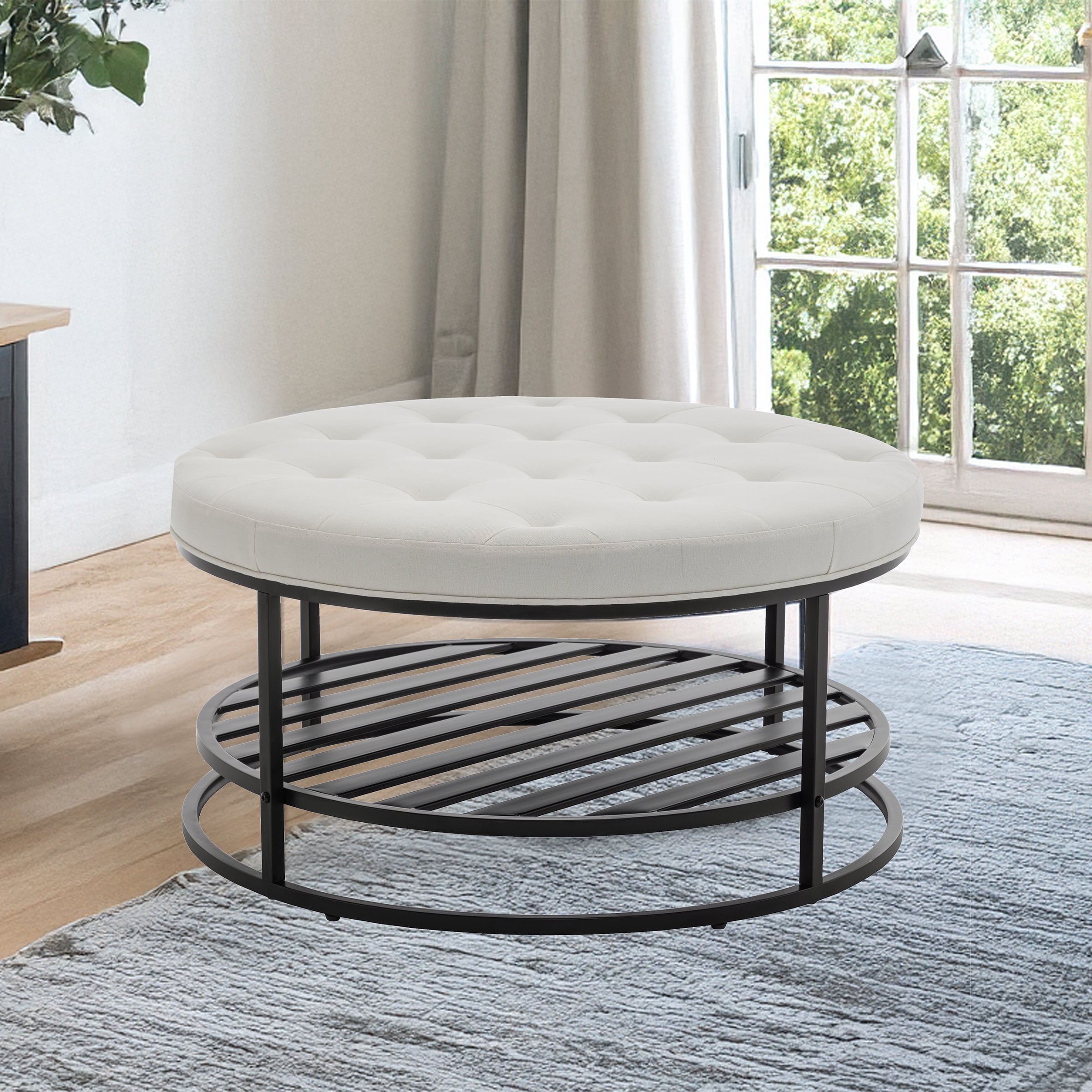 BARNUT Coffee Tables, Modern Upholstered Tufted Center Table with Metal ...