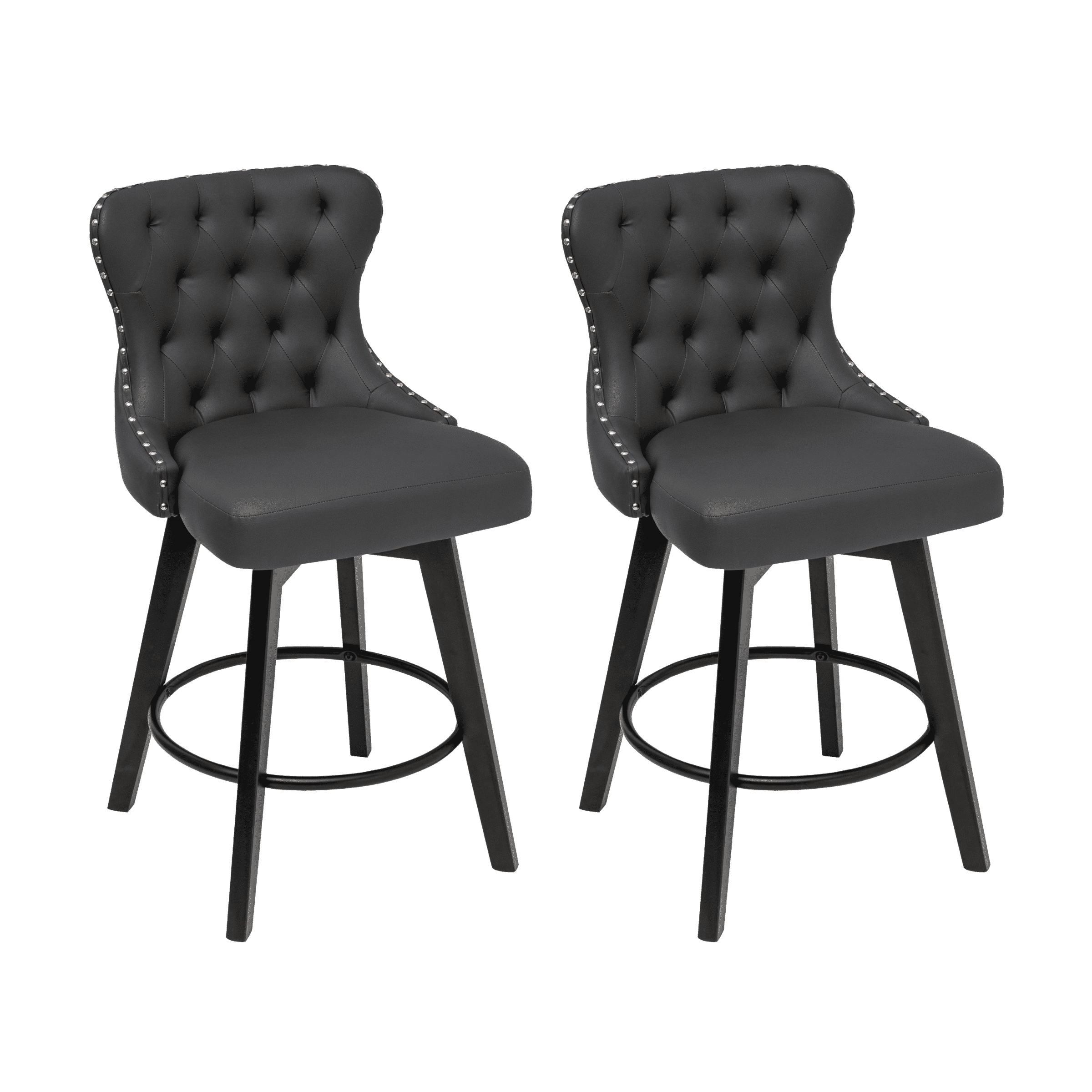 BARNUT Counter Stools,26" 360 Free Swivel Barstools with Nail Head and ...