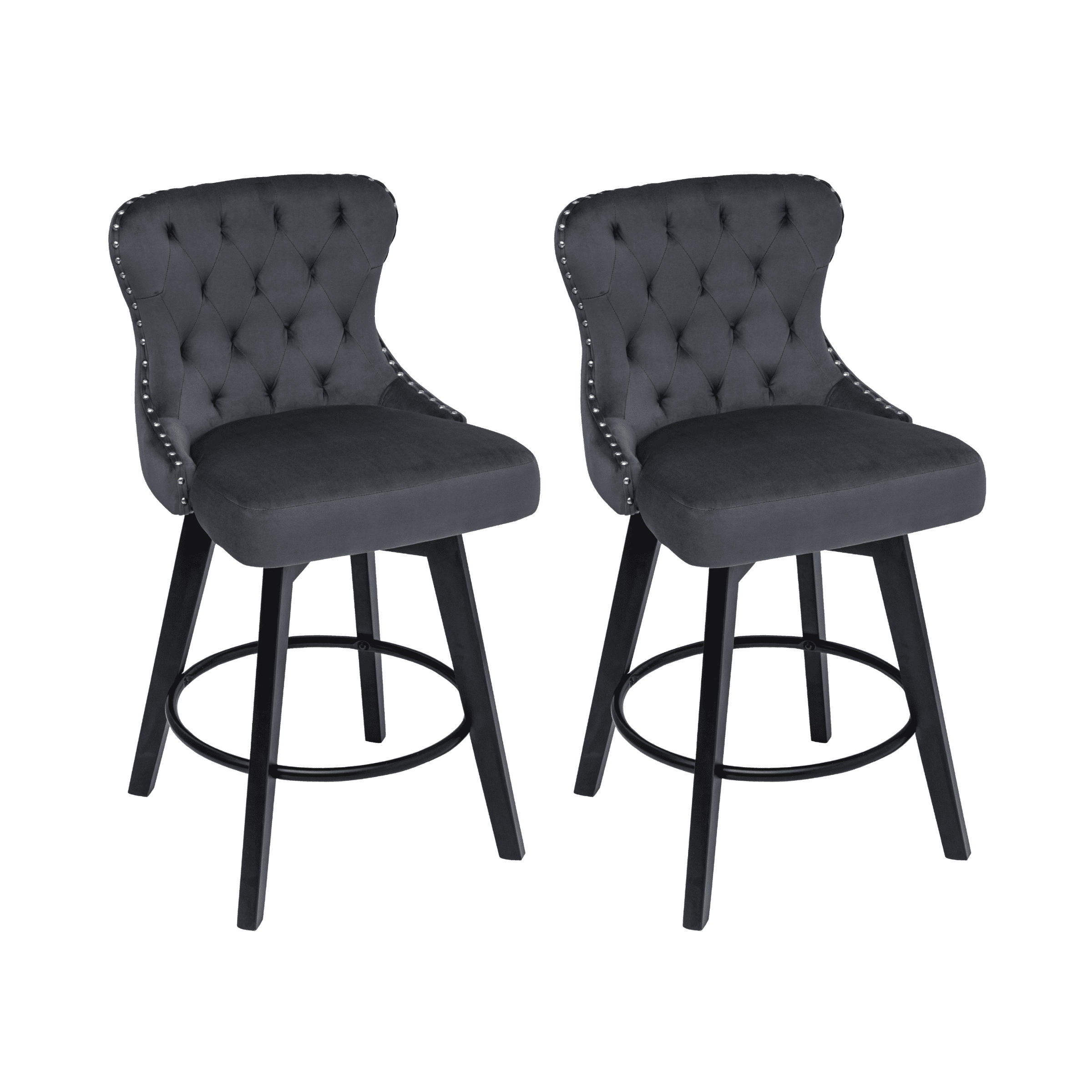 BARNUT Counter Stools,26" 360 Free Swivel Barstools with Nail Head and ...