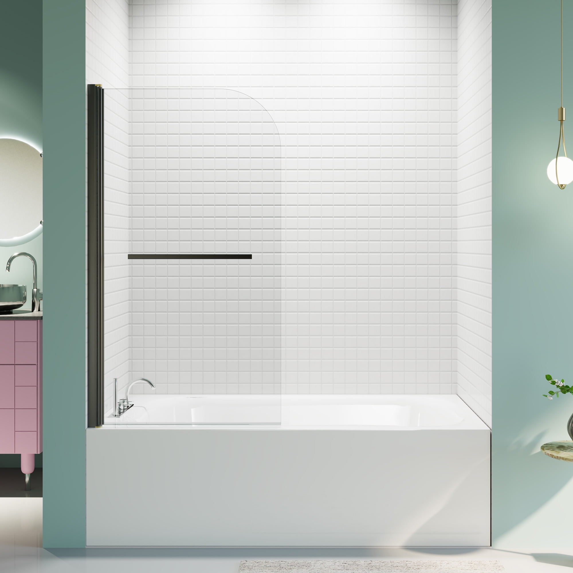 BARONAGE 31" W x 55" H Frameless Bathtub Shower Door, Fixed Bathtub ...