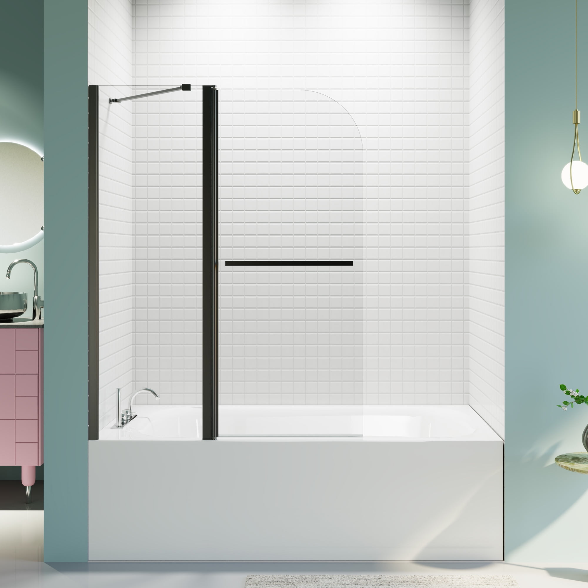 BARONAGE 43" W x 58" H Frameless Tub Shower Door, Hinged Tub Screen ...