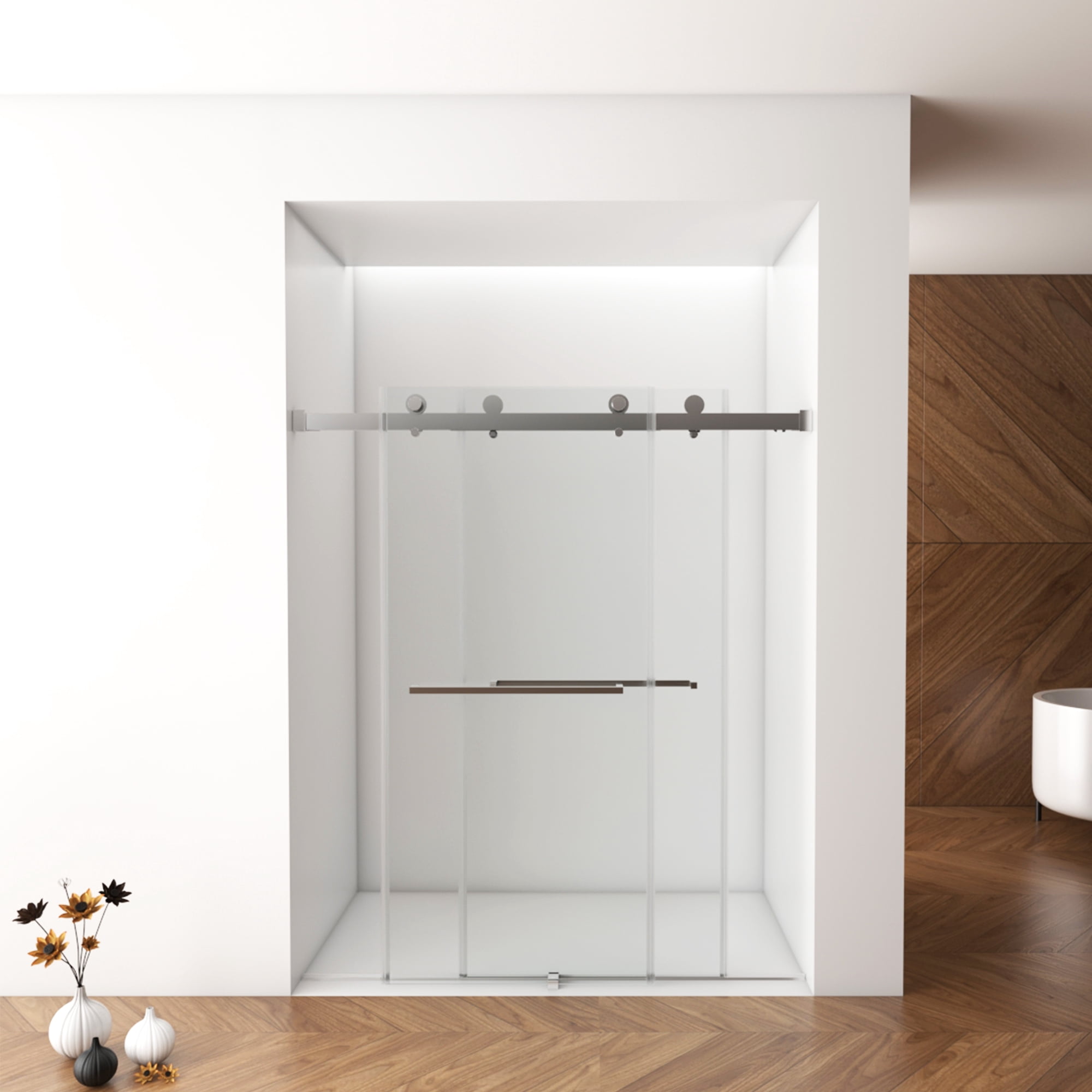 BARONAGE 50-60 " W x 70" H Frameless Double Sliding Soft-Close Shower ...