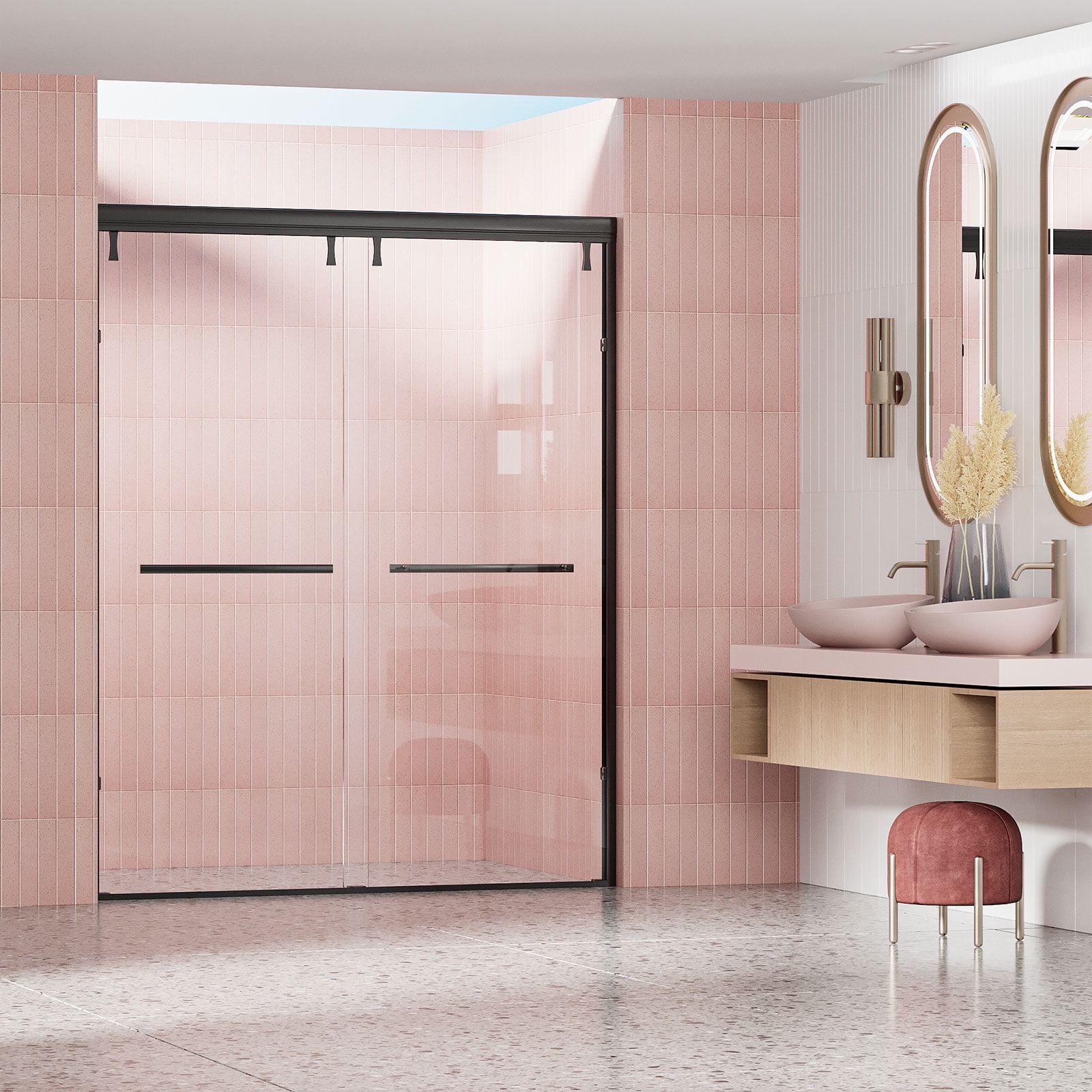 BARONAGE 56 - 60 W x 72 H Semi-Frameless Double Sliding Shower Door, 1/4" (6mm) Clear Tempered ...