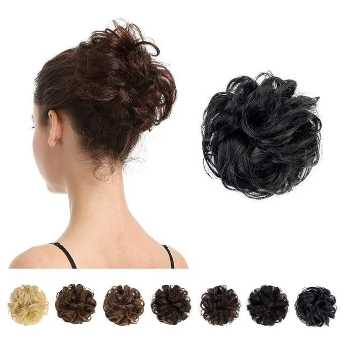 BARSDAR 100% Human Hair Bun Extensions, Real Hair Messy Bun Scrunchies ...