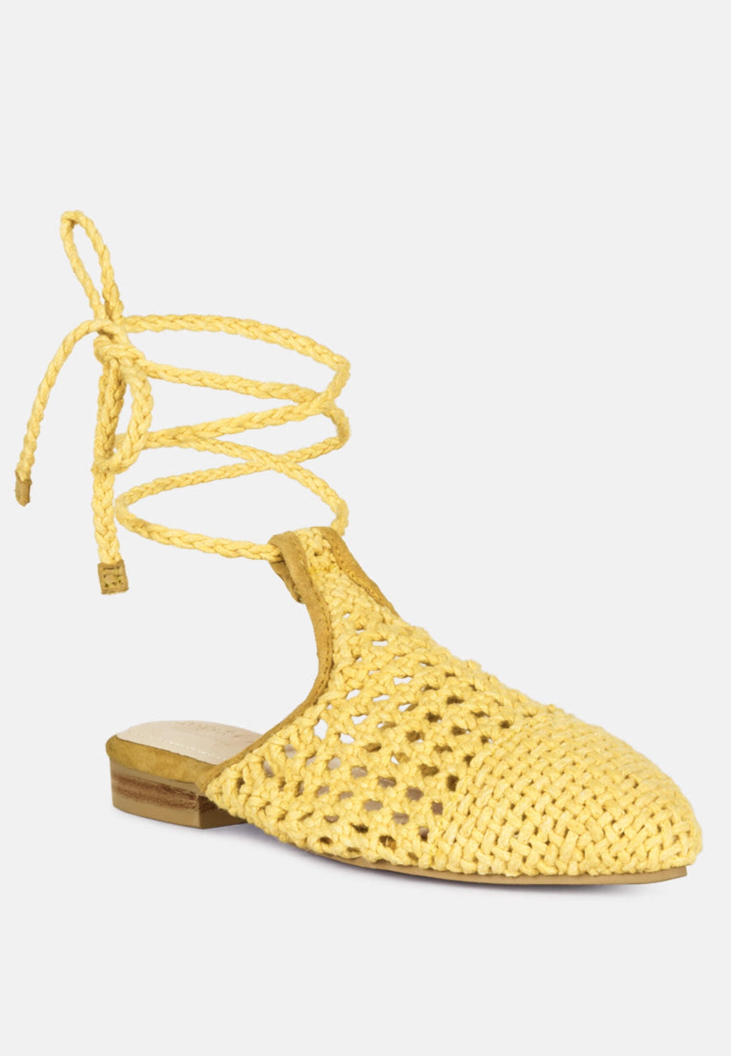 BARTSI Yellow Handwoven Tie Up Flat Mules - Walmart.com