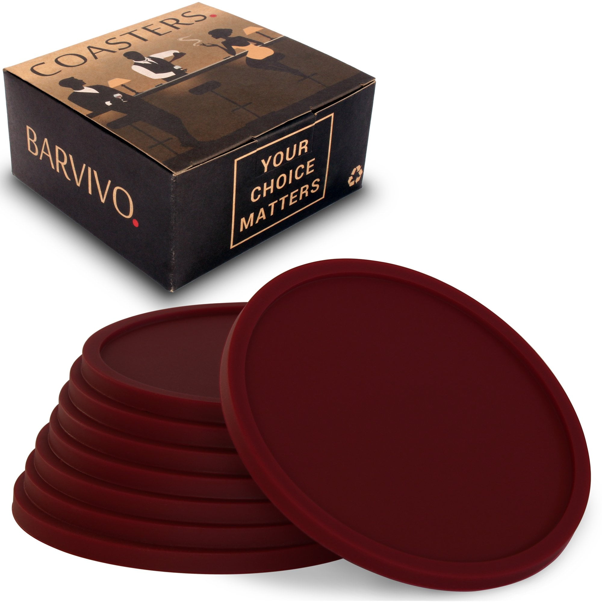 BARVIVO Silicone Coasters Set with Table Holder - Slide Resistant for ...